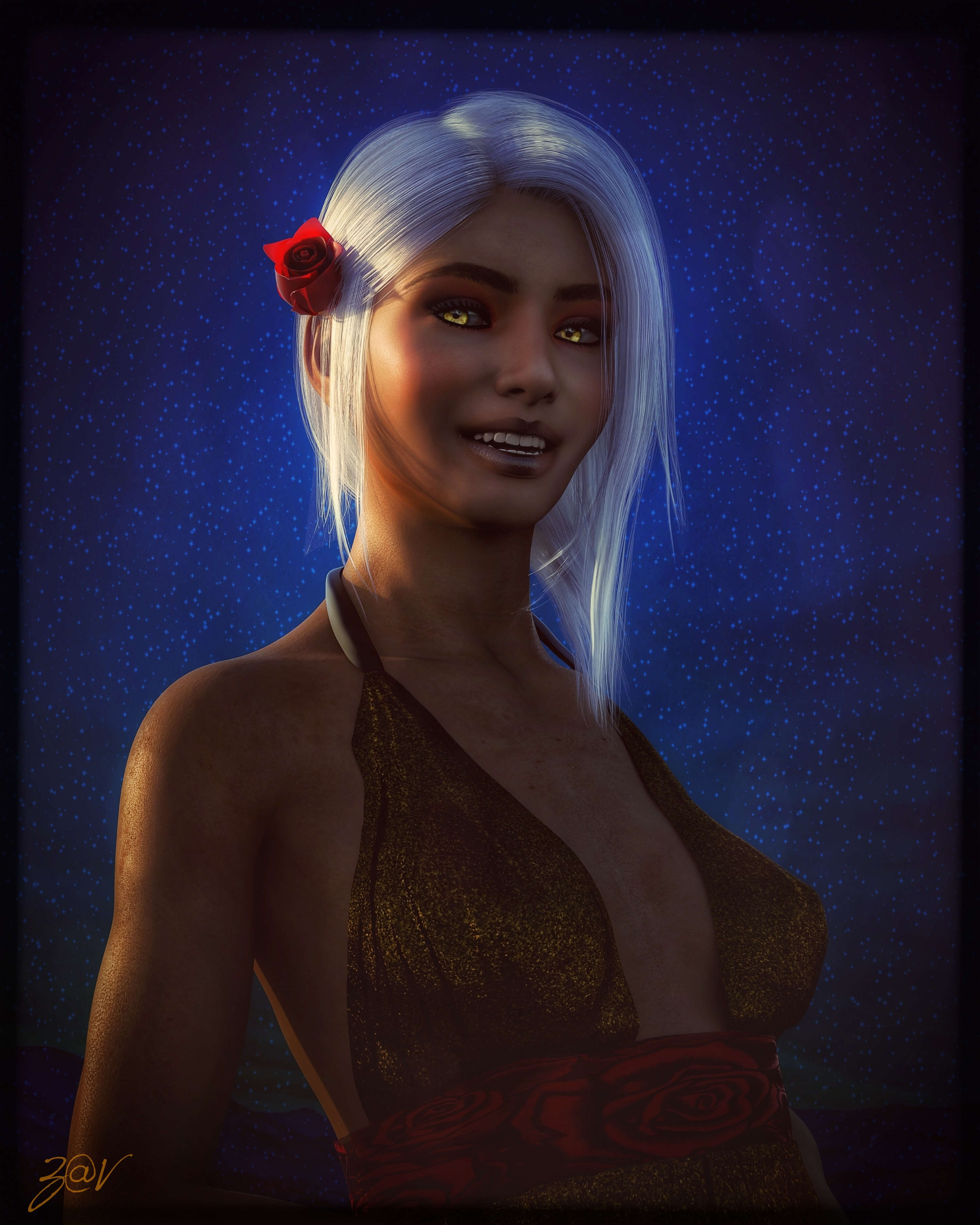 Starry night 3D Render, Digital Art by Zavciu