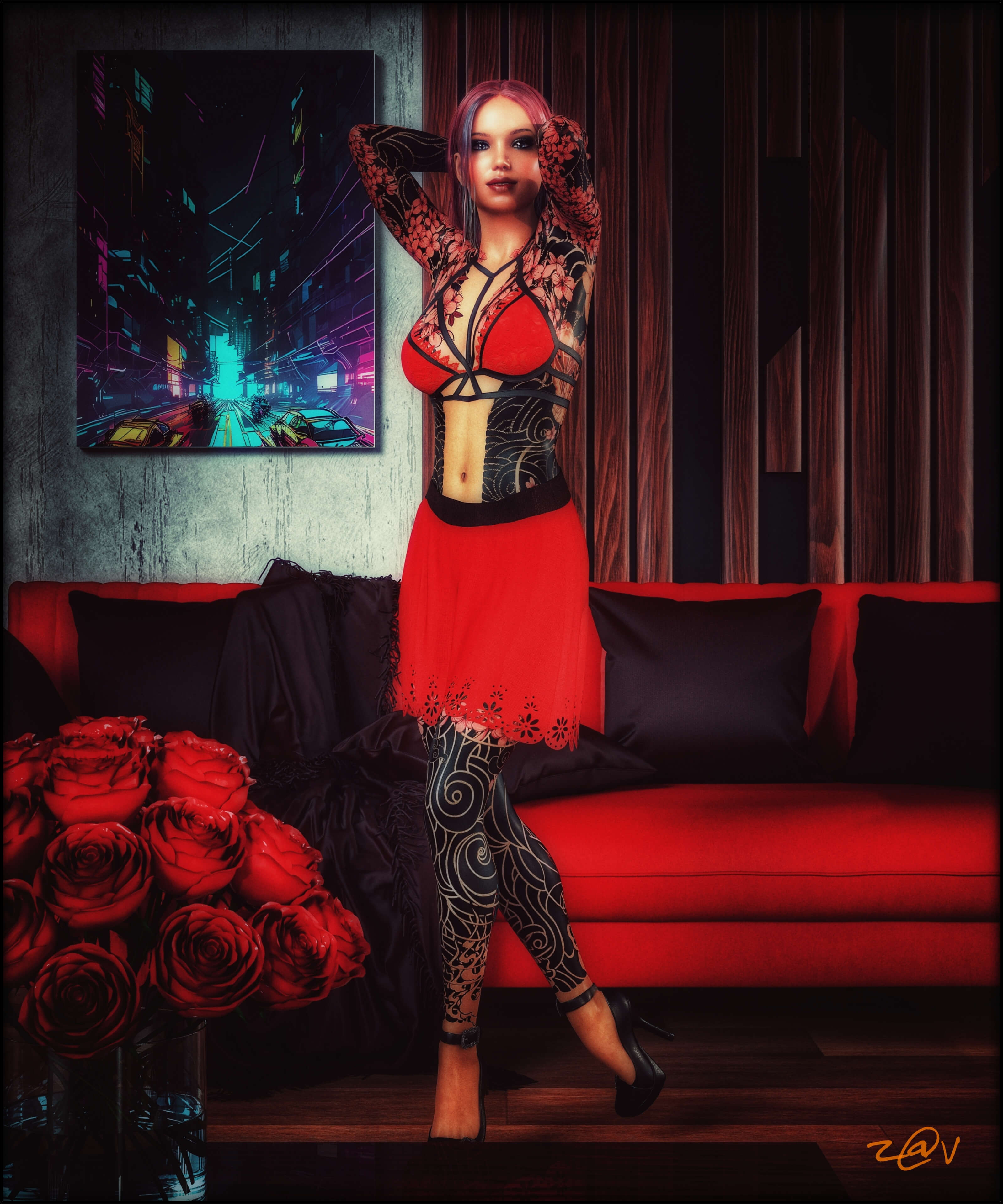 Yakooza chick 3D Render, Digital Art by Zavciu