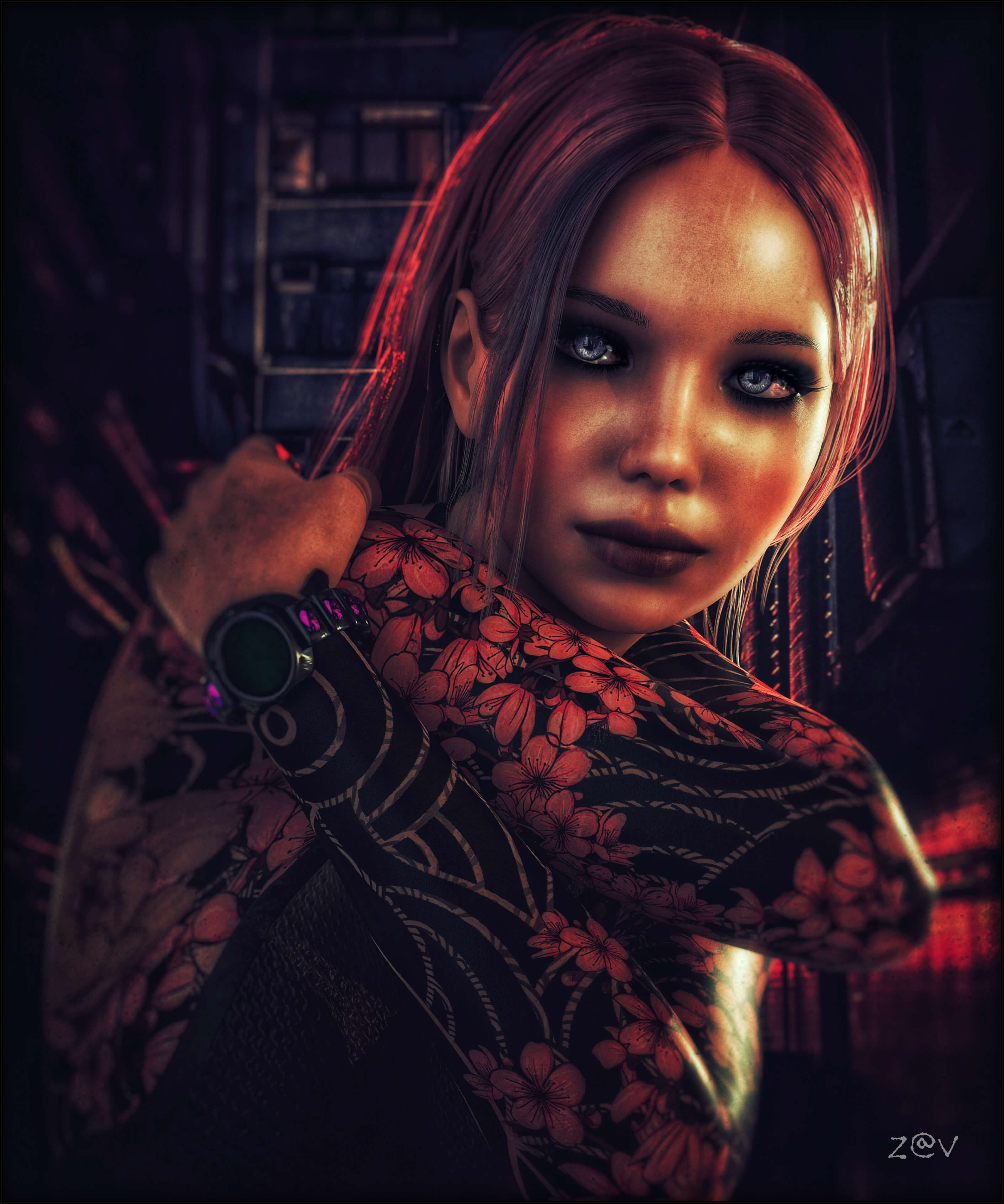 Yakooza girl 3D Render, Digital Art by Zavciu