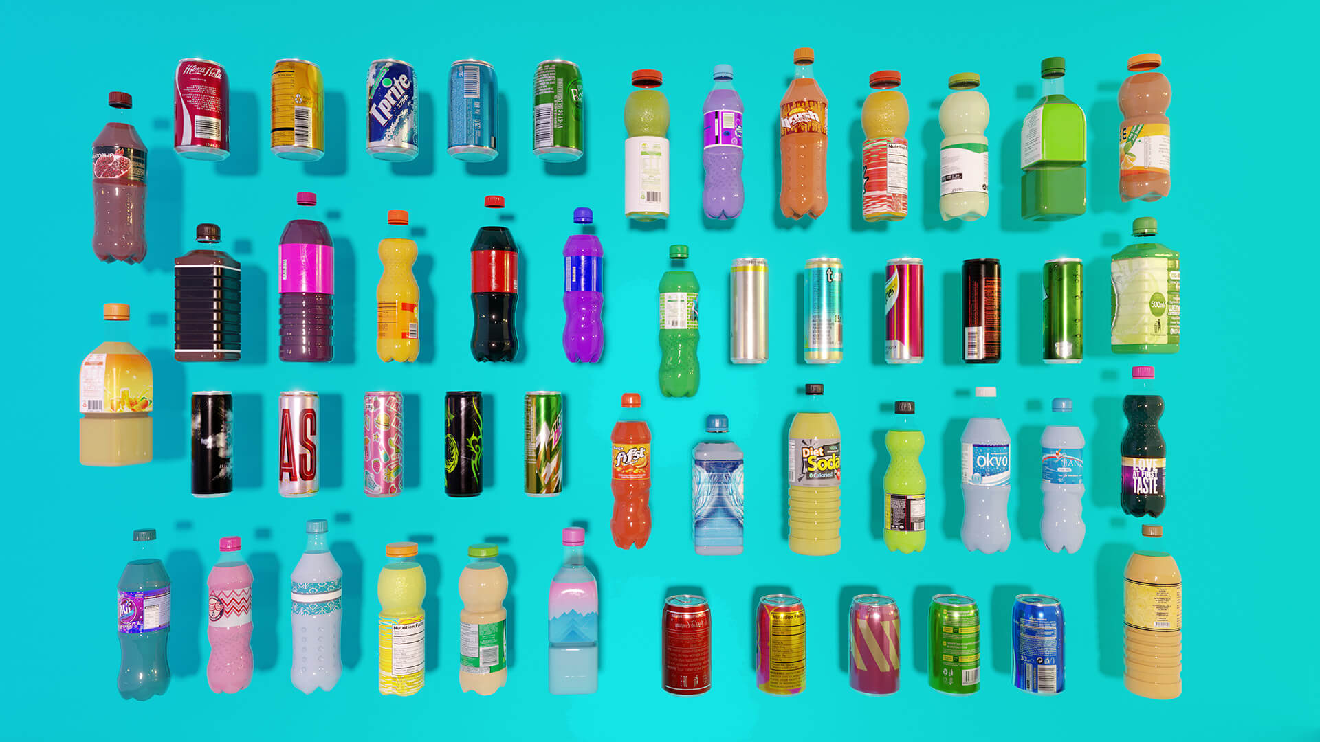 Soda Bottles and Drink Cans - 3D Model by Zelad