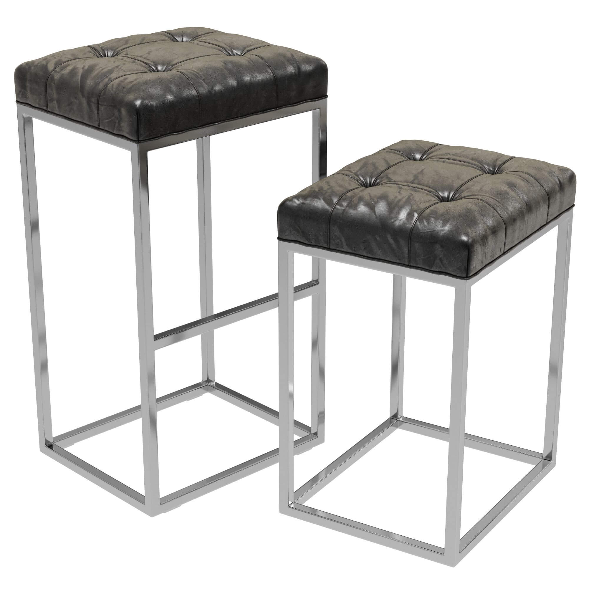 RH Reese Tufted Leather Stool - 3D Model by zifir3d