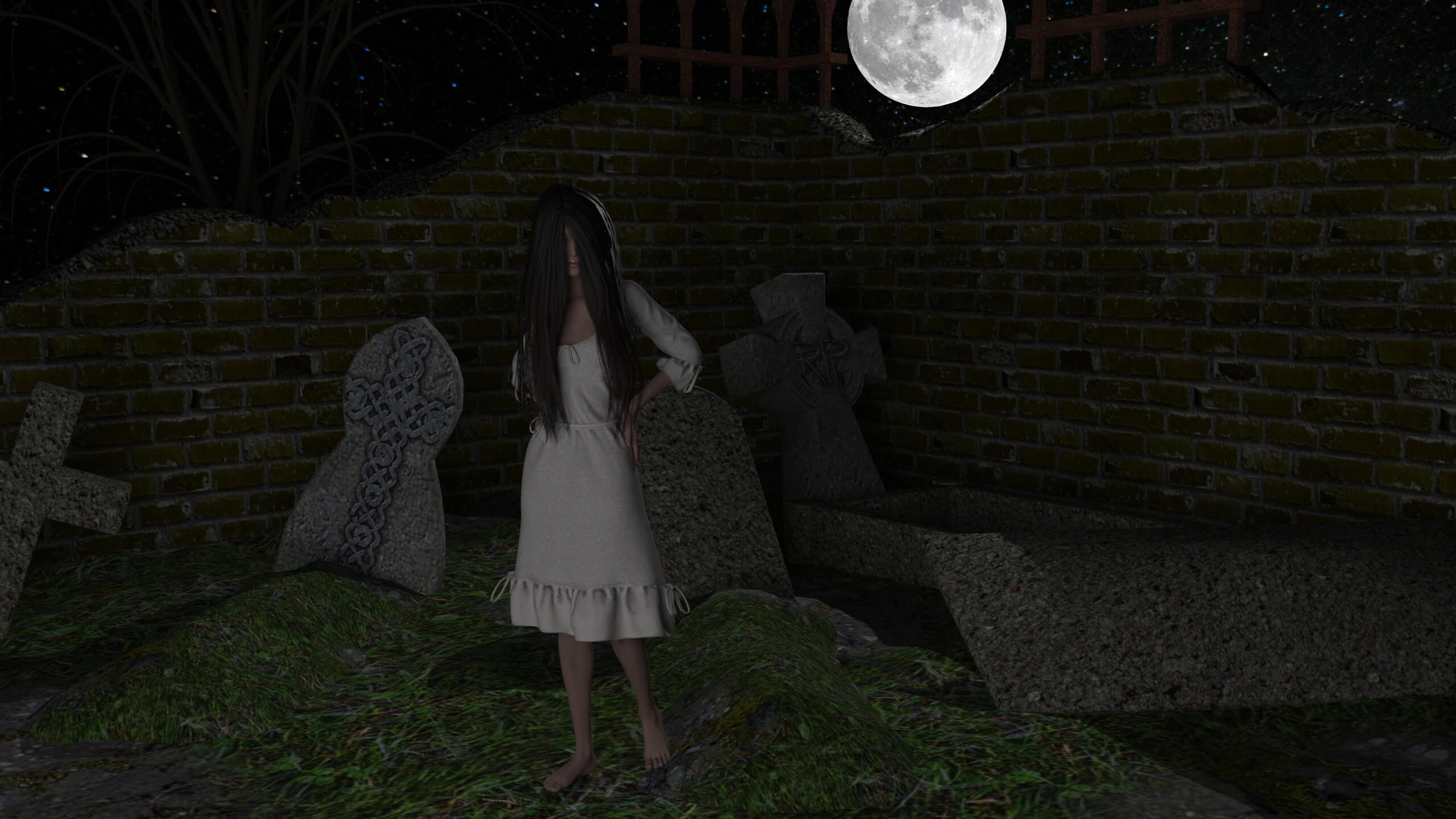 Cemetery Girl 3D Render, Digital Art by zigcramp