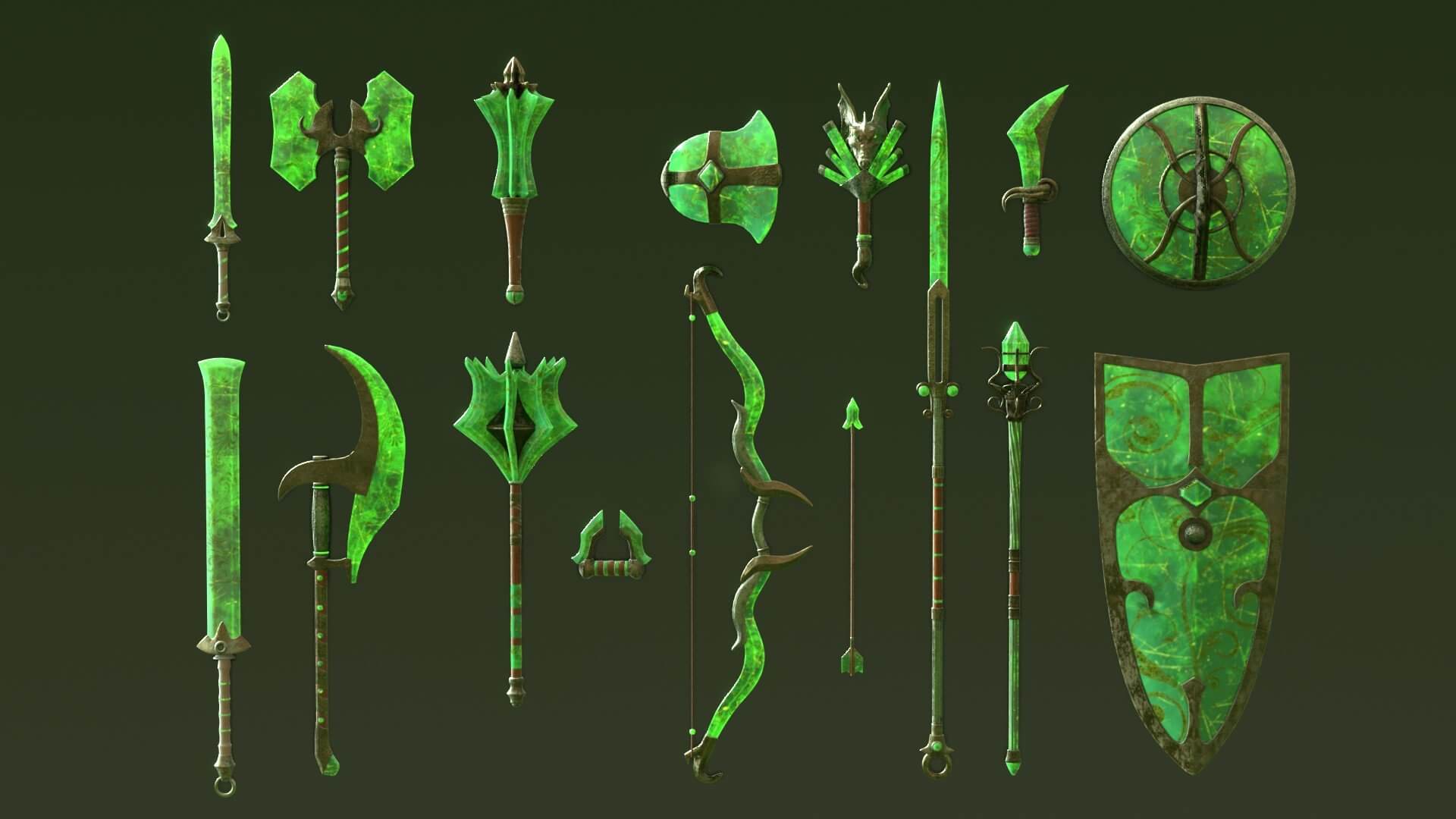 Fantasy Jade Weapon Set - 3D Model by Zilbeerman