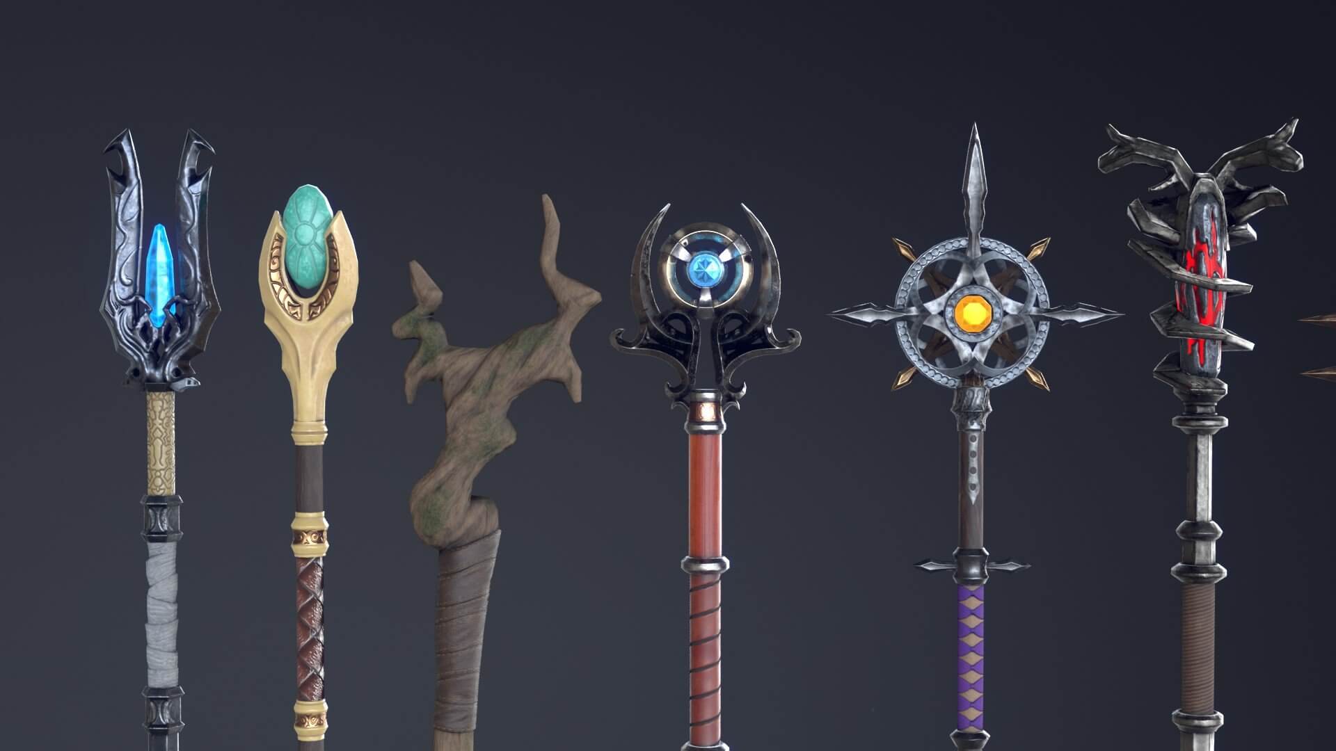 Fantasy Staff Set 05 - 3D Model by Zilbeerman
