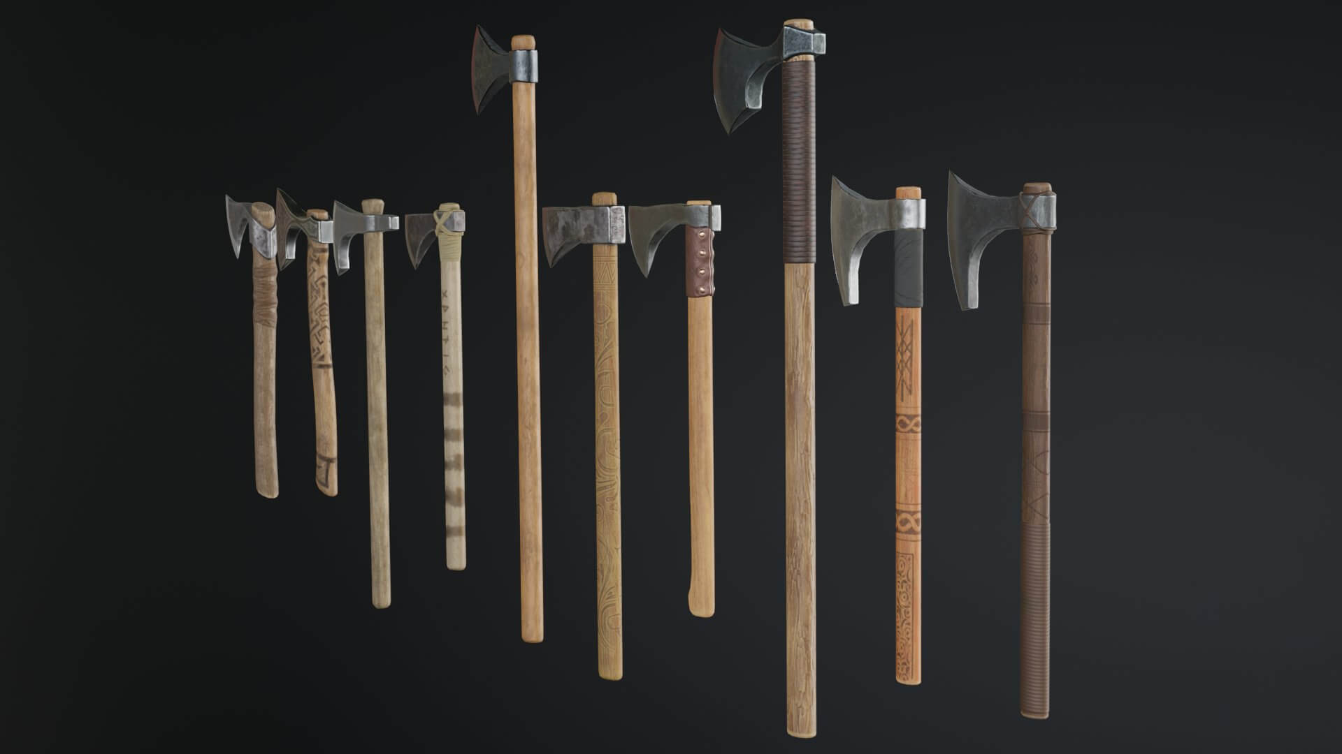 Medieval Ax Set 01 - 3D Model by Zilbeerman