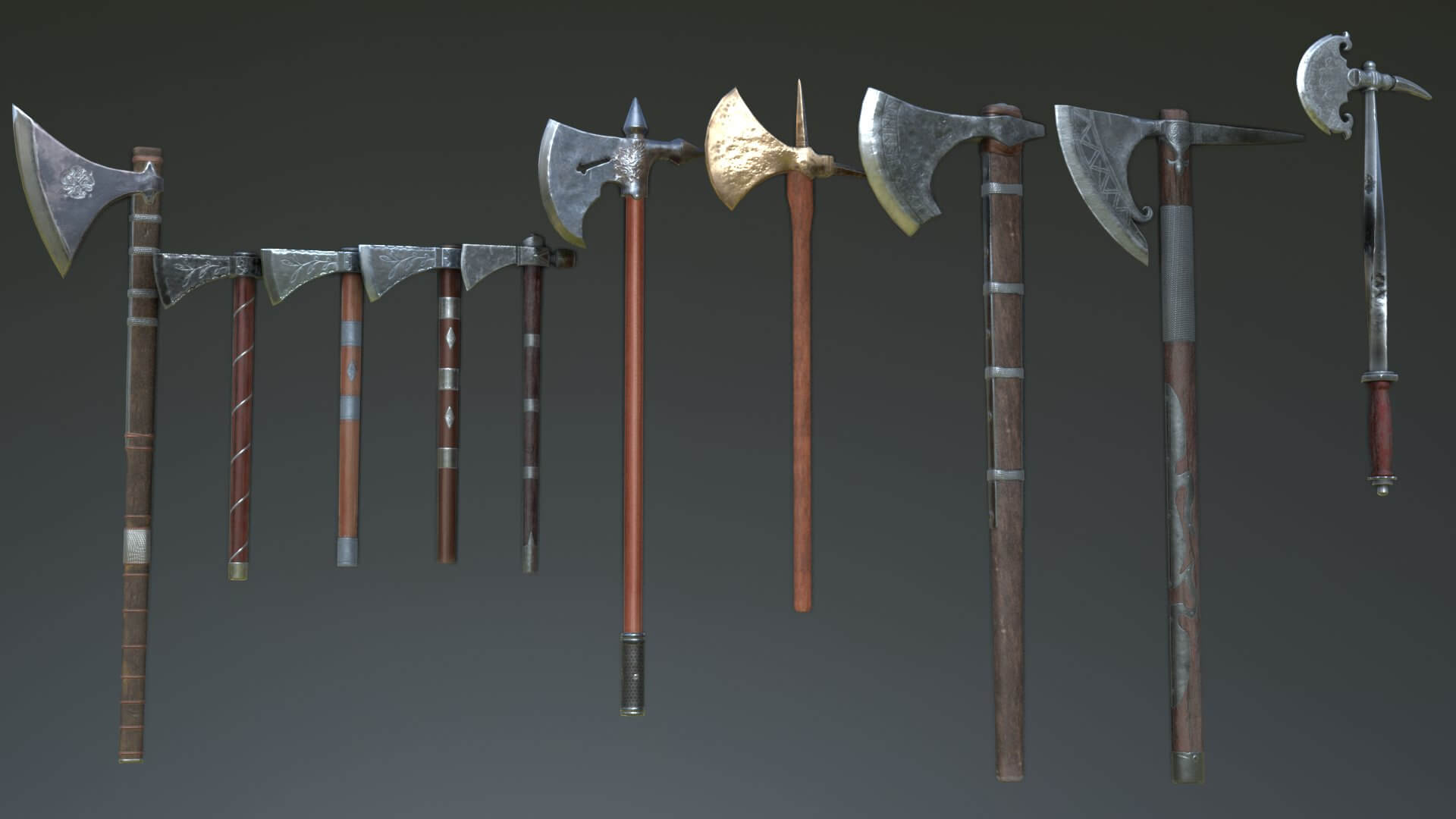 Medieval Ax Set 02 - 3D Model by Zilbeerman