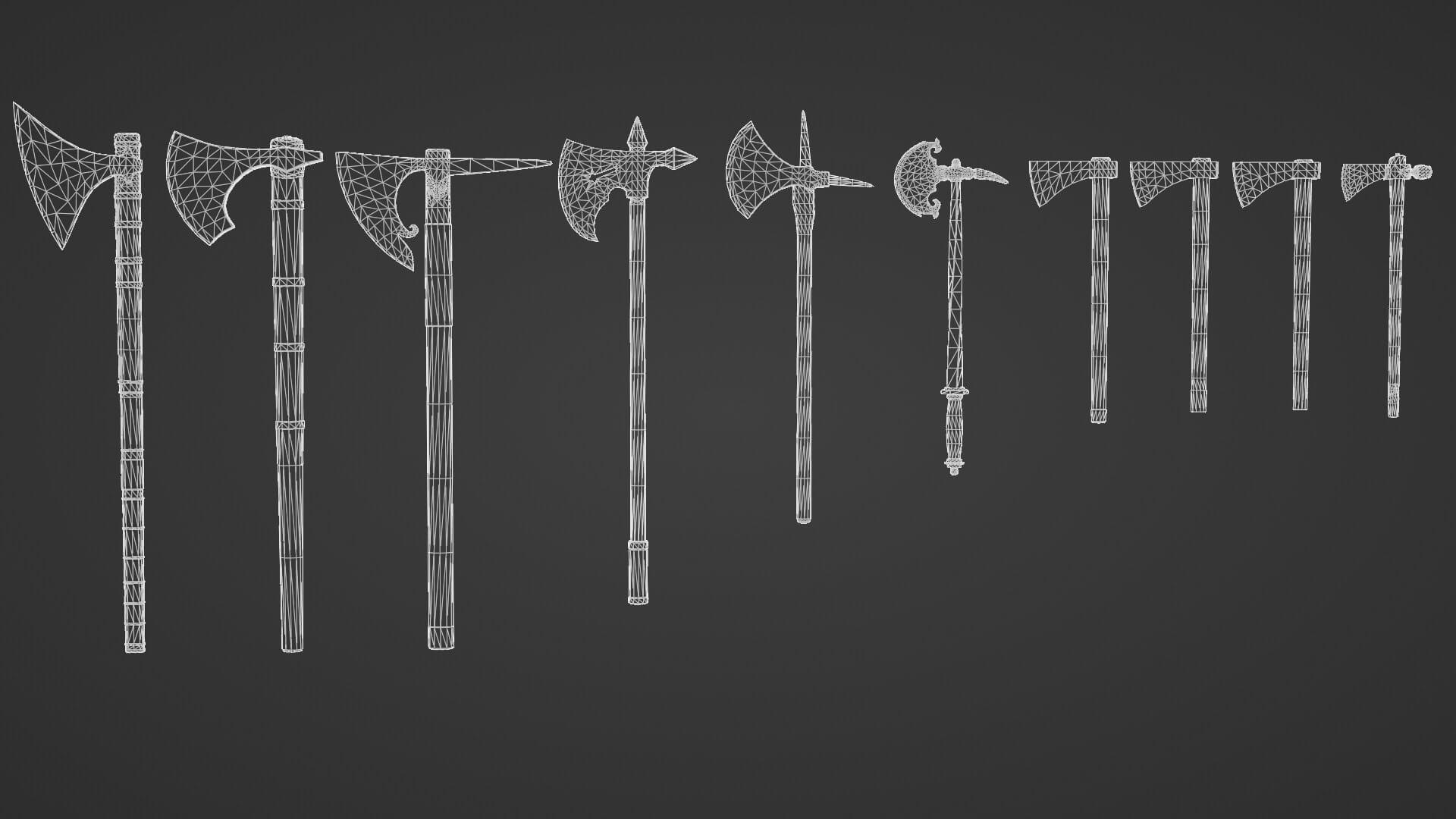 Medieval Ax Set 02 - 3D Model by Zilbeerman