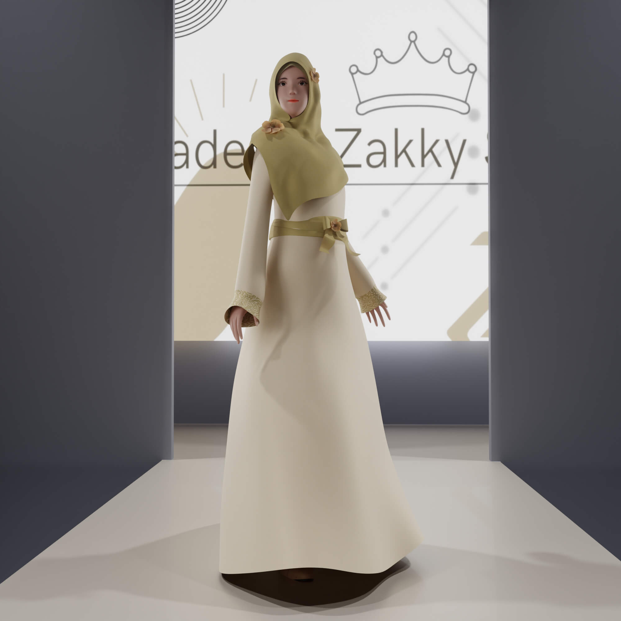 Simple Hijab Dress with Flower Beads 3D Render by zkky