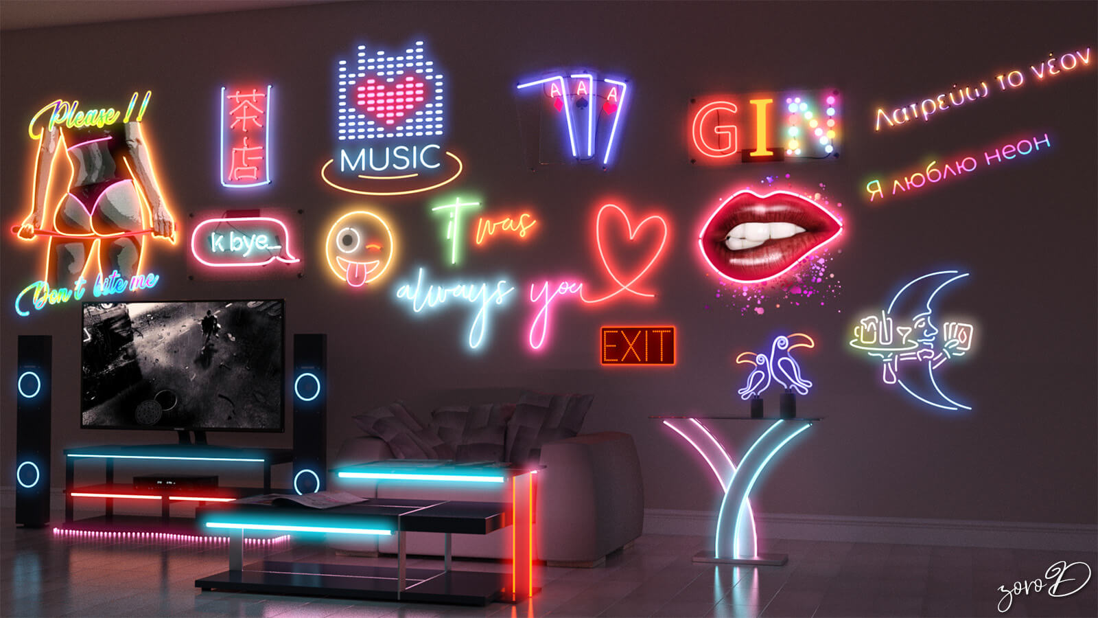 Le Neon Lights and Furniture - Daz Content by zoro_d