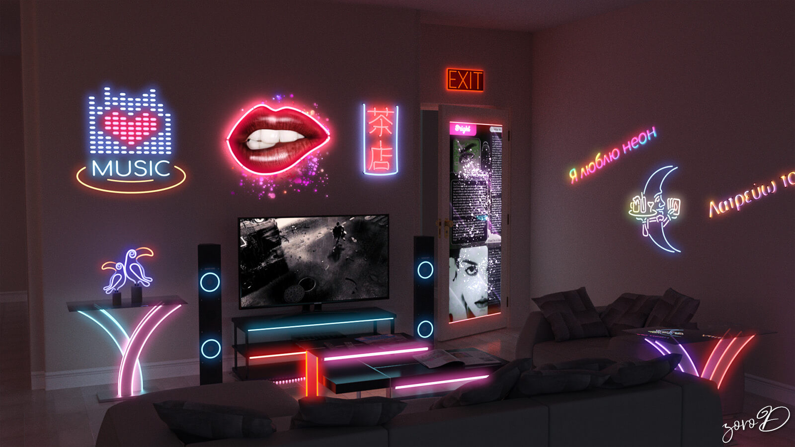 Le Neon Lights and Furniture - Daz Content by zoro_d