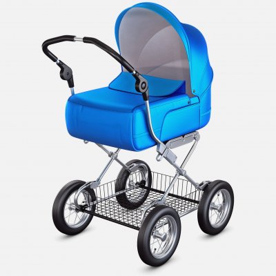 Baby Stroller Blue V 1 - 3D Model by Zurel