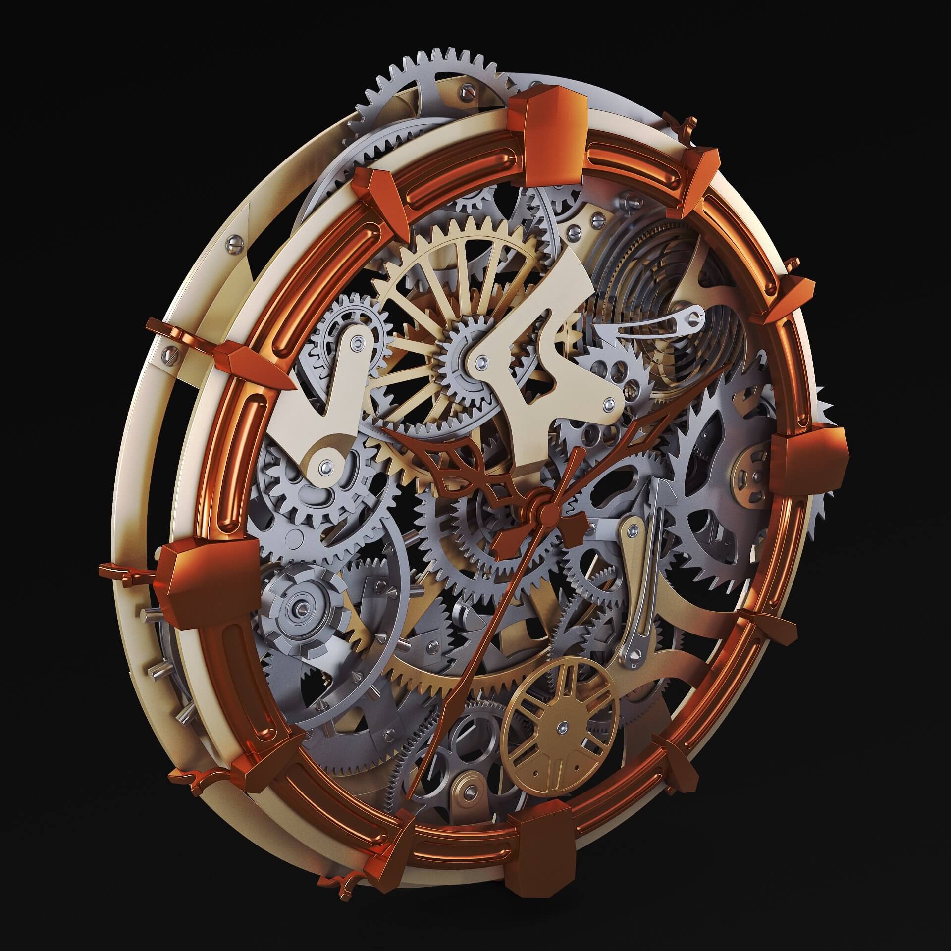 Clock Mechanism With Gears V 2 - 3D Model by Zurel