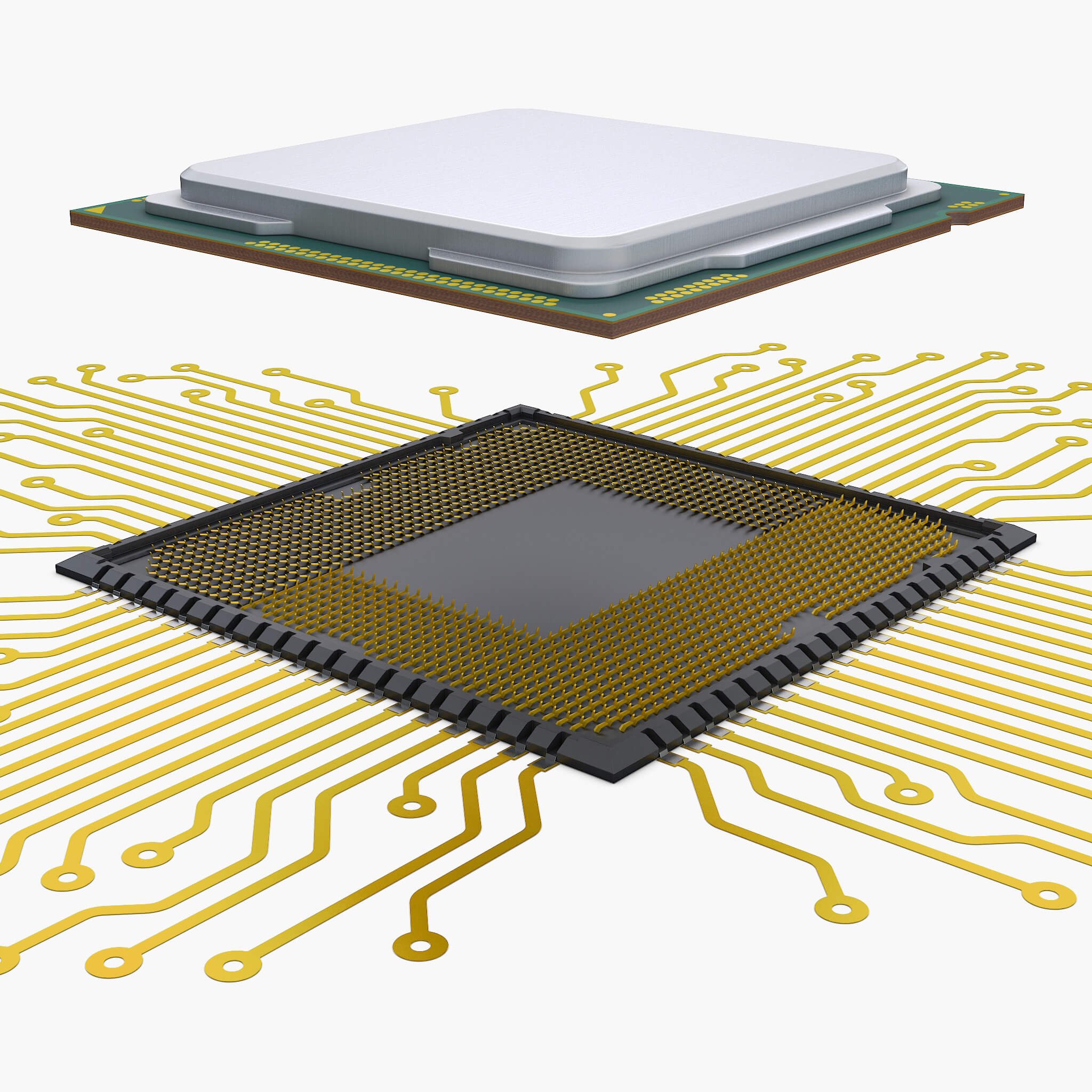 CPU Processor with Circuit Board Elements M1 - 3D Model by Zurel