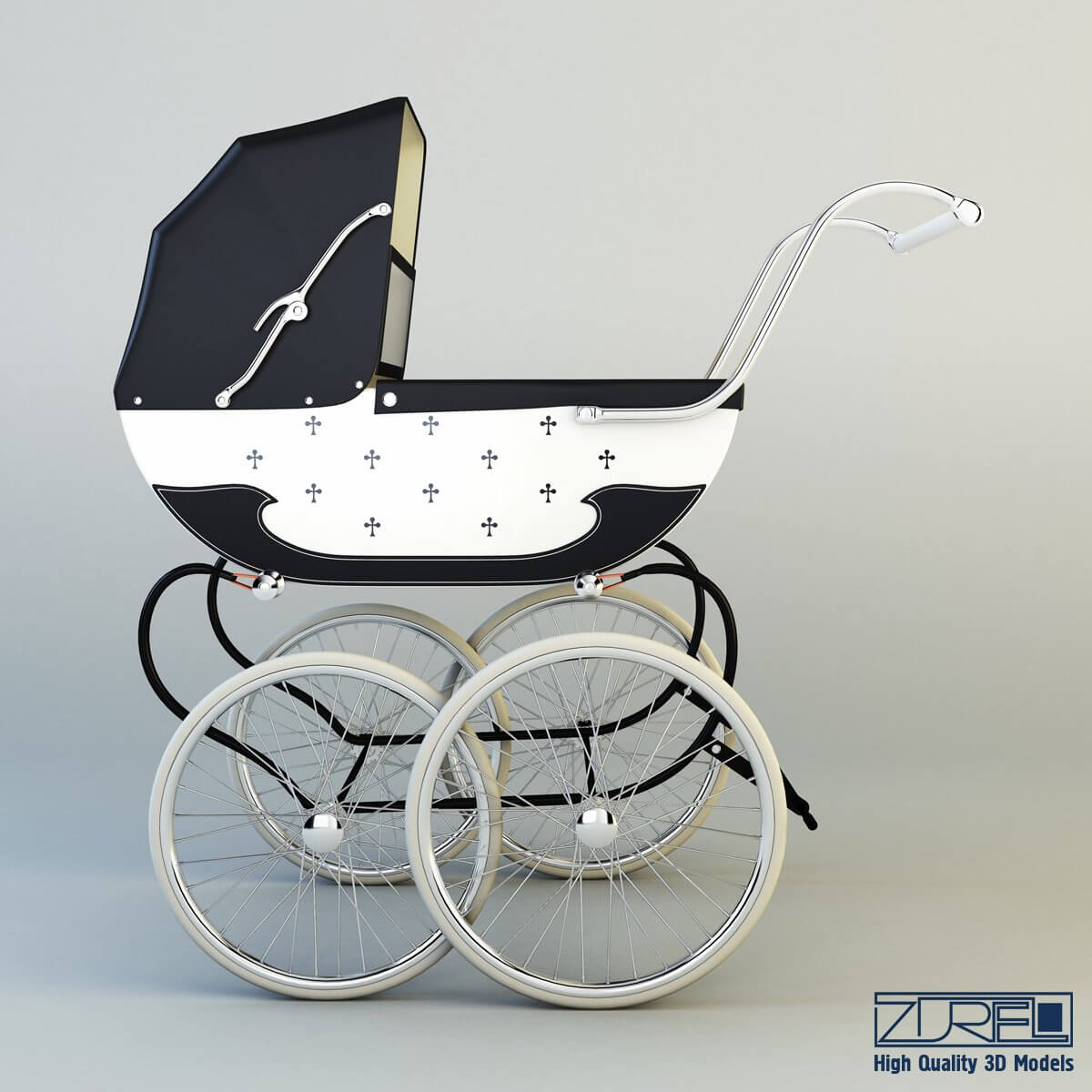 Pram Retro Carriage - 3D Model by Zurel
