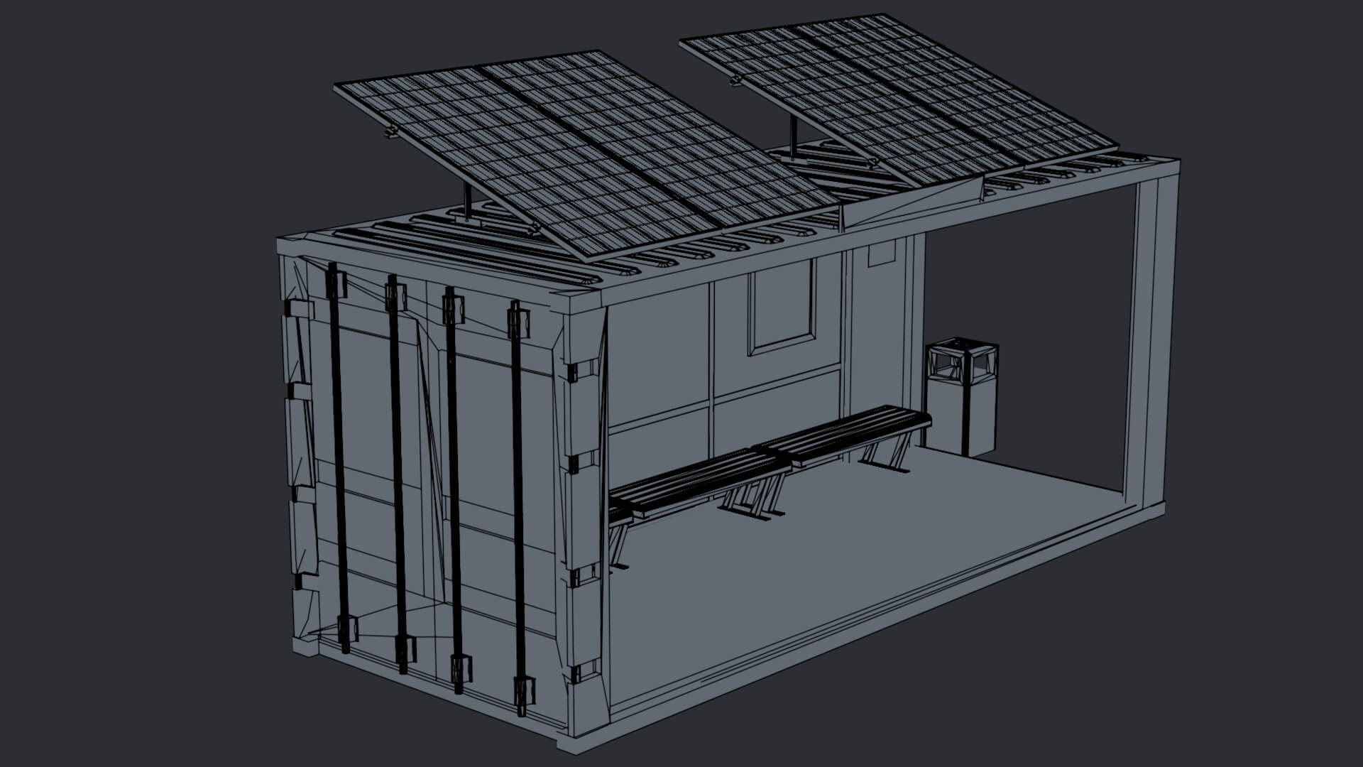 20 Foot Container Bus Stop - 3D Model by zyed