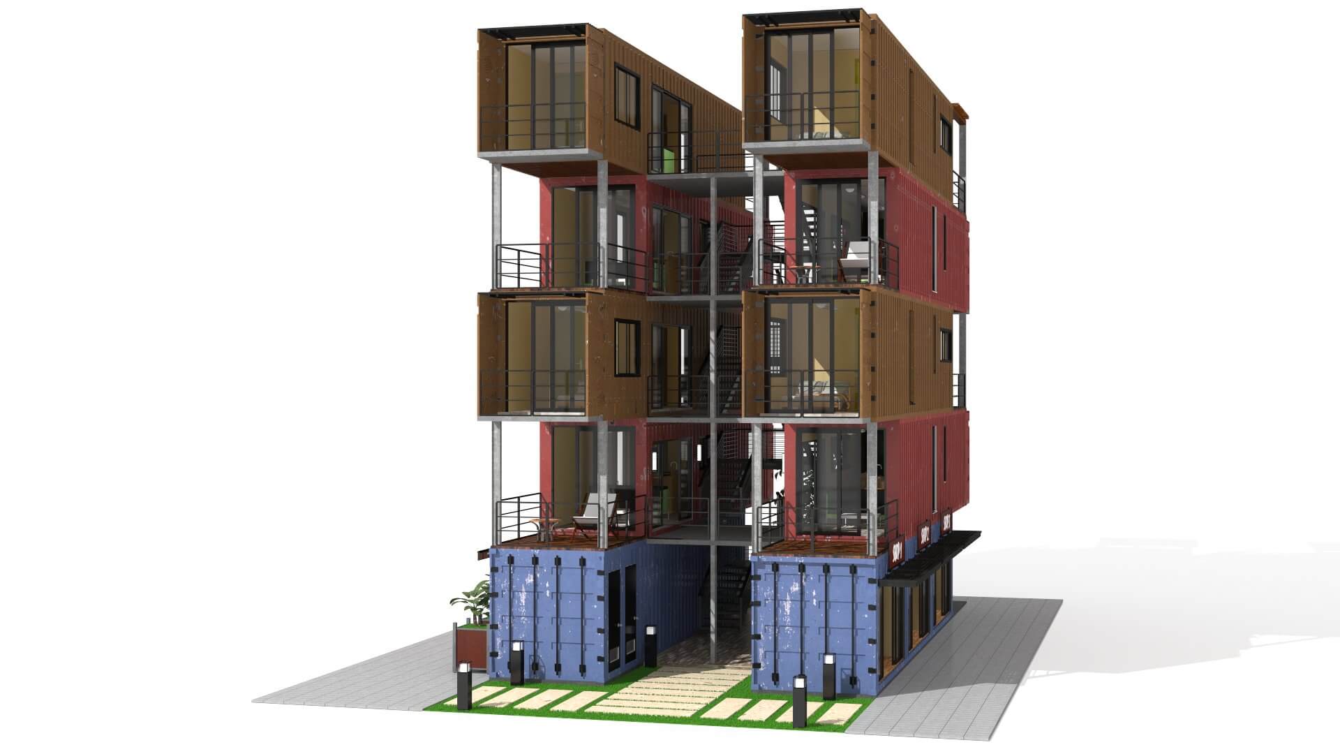 Container Residential Apartment Building - 3D Model by zyed