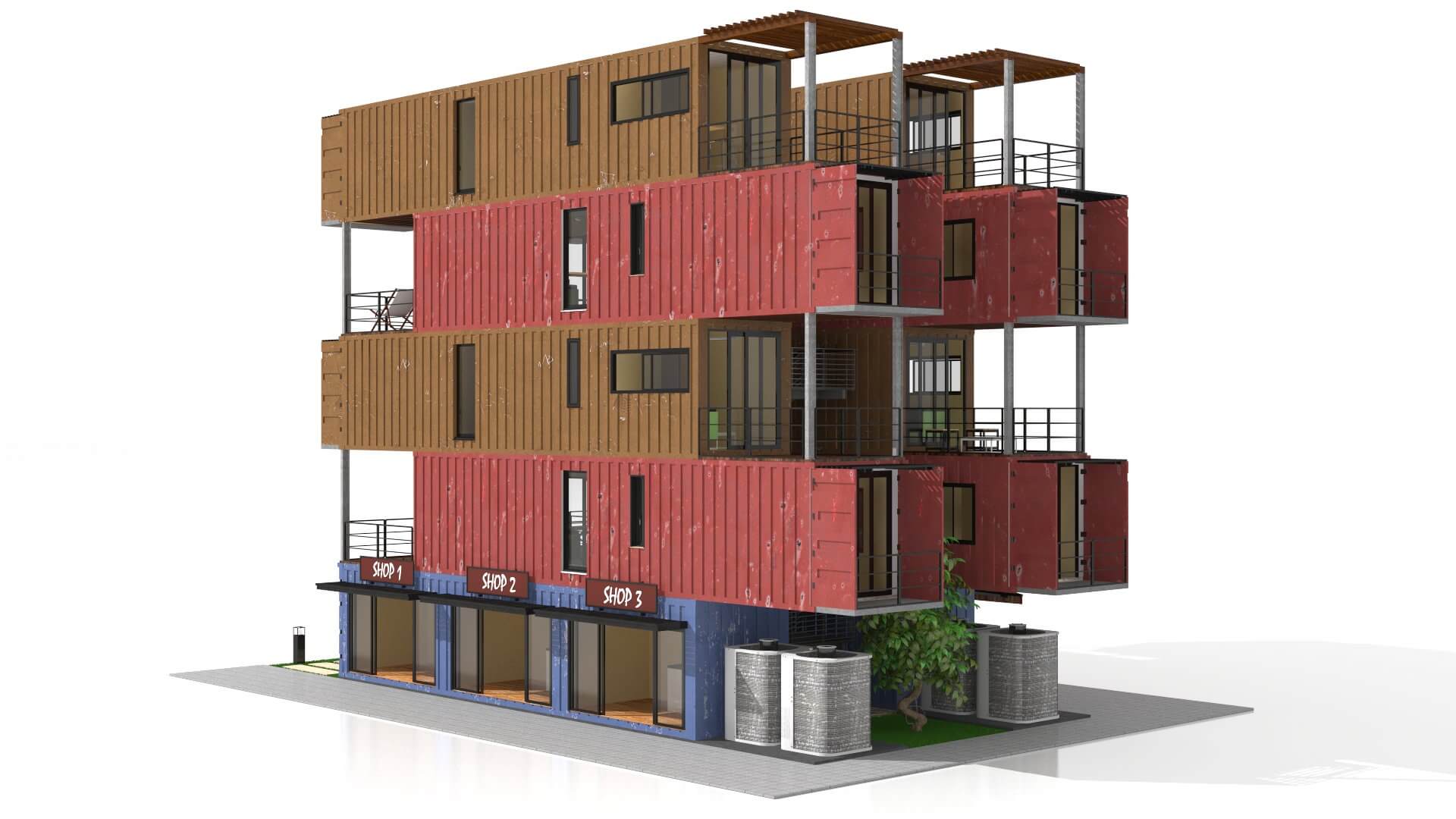 Container Residential Apartment Building - 3D Model by zyed