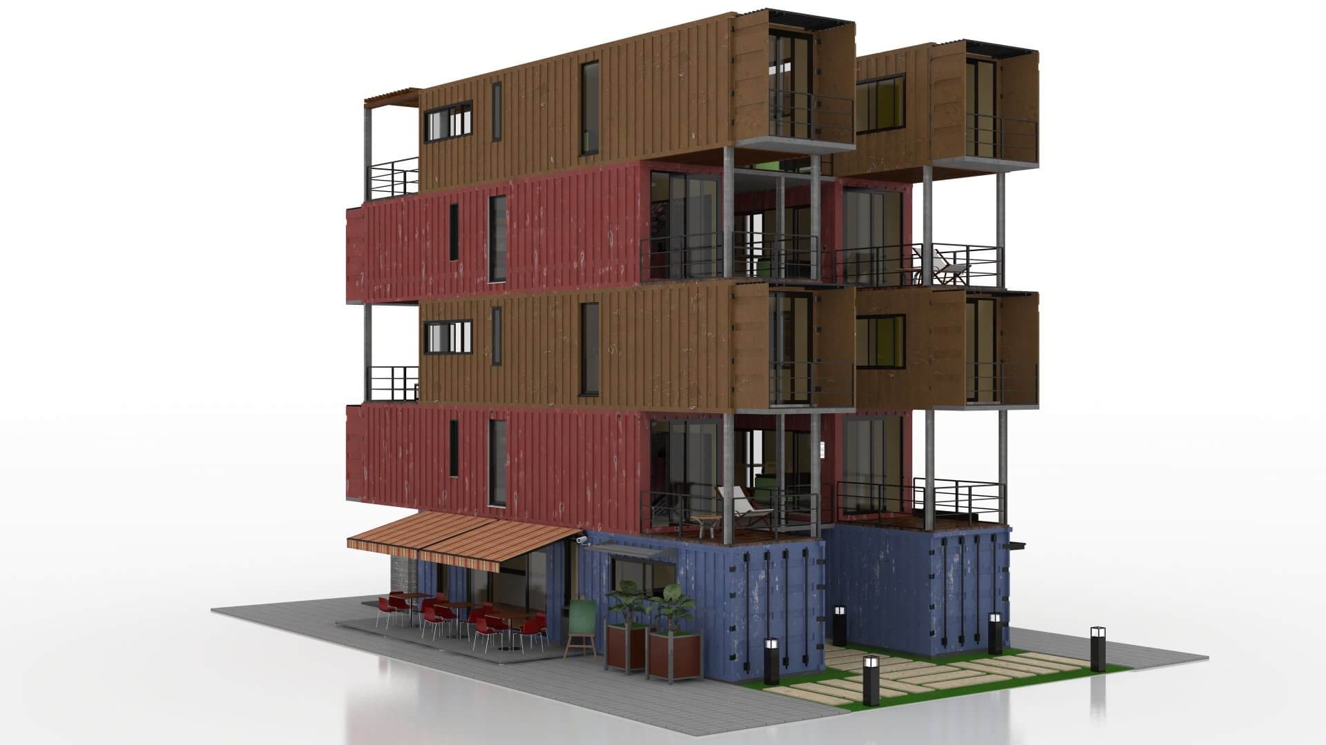 Container Residential Apartment Building - 3D Model by zyed