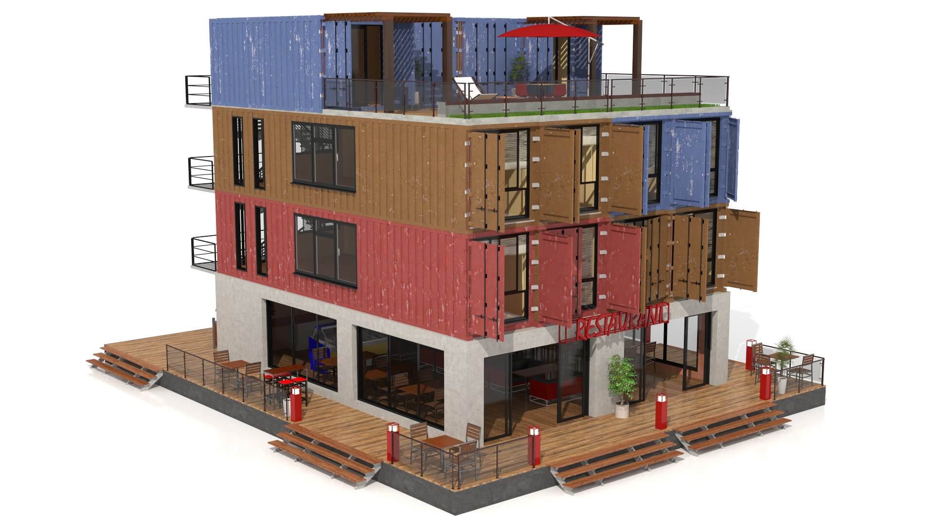 Container Residential Apartment Building - 3D Model by zyed