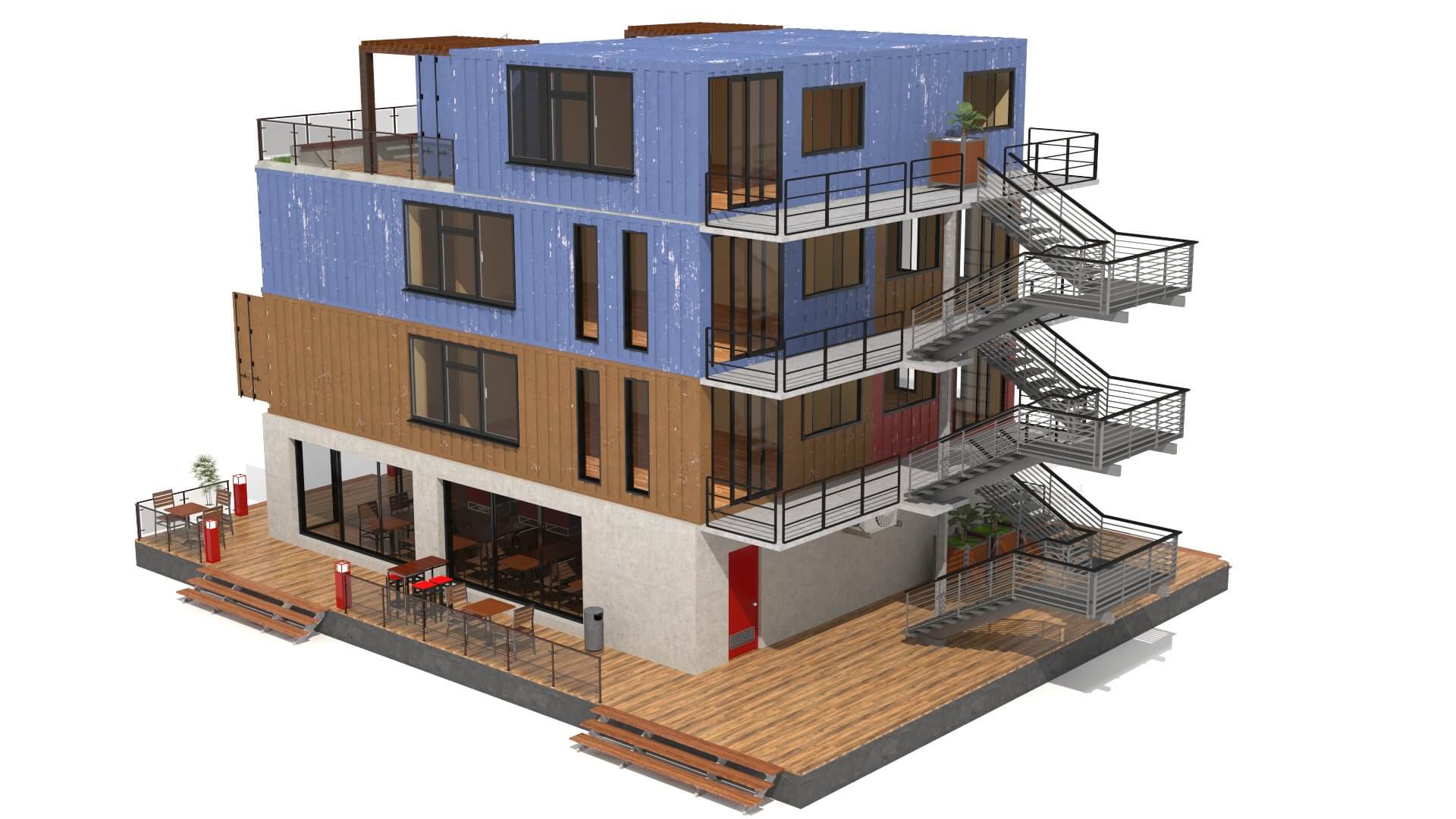 Container Residential Apartment Building - 3D Model by zyed