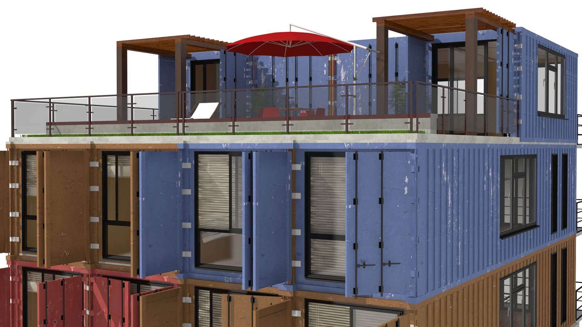 Container Residential Apartment Building - 3D Model by zyed