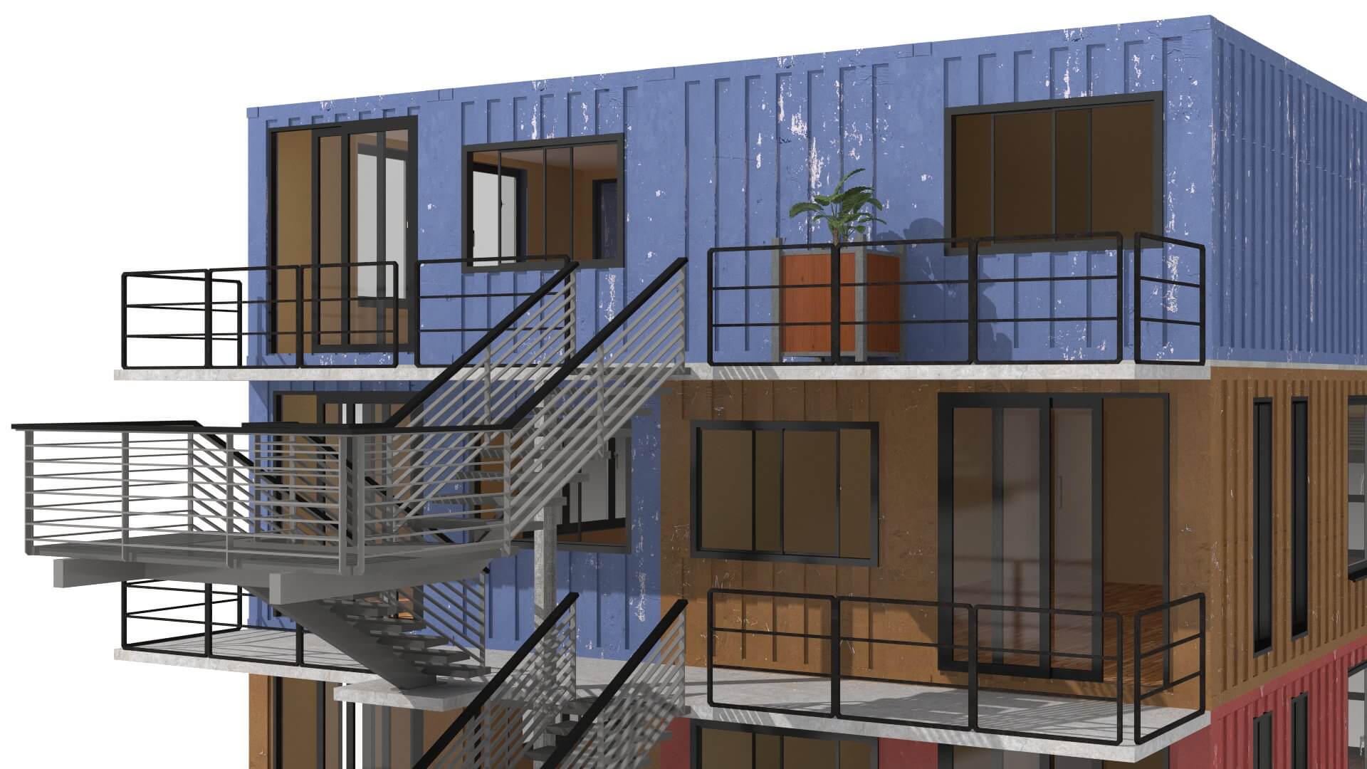 Container Residential Apartment Building - 3D Model by zyed