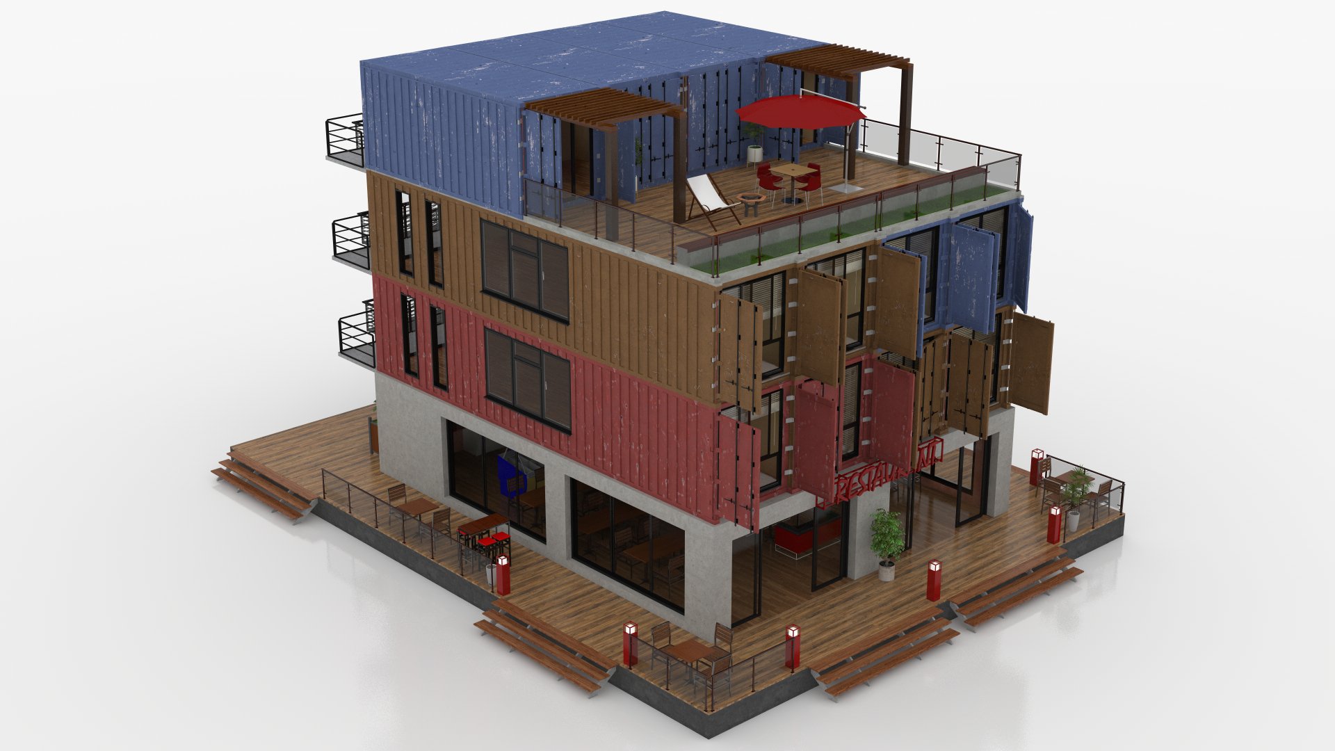 Container Residential Apartment Building - 3D Model by zyed