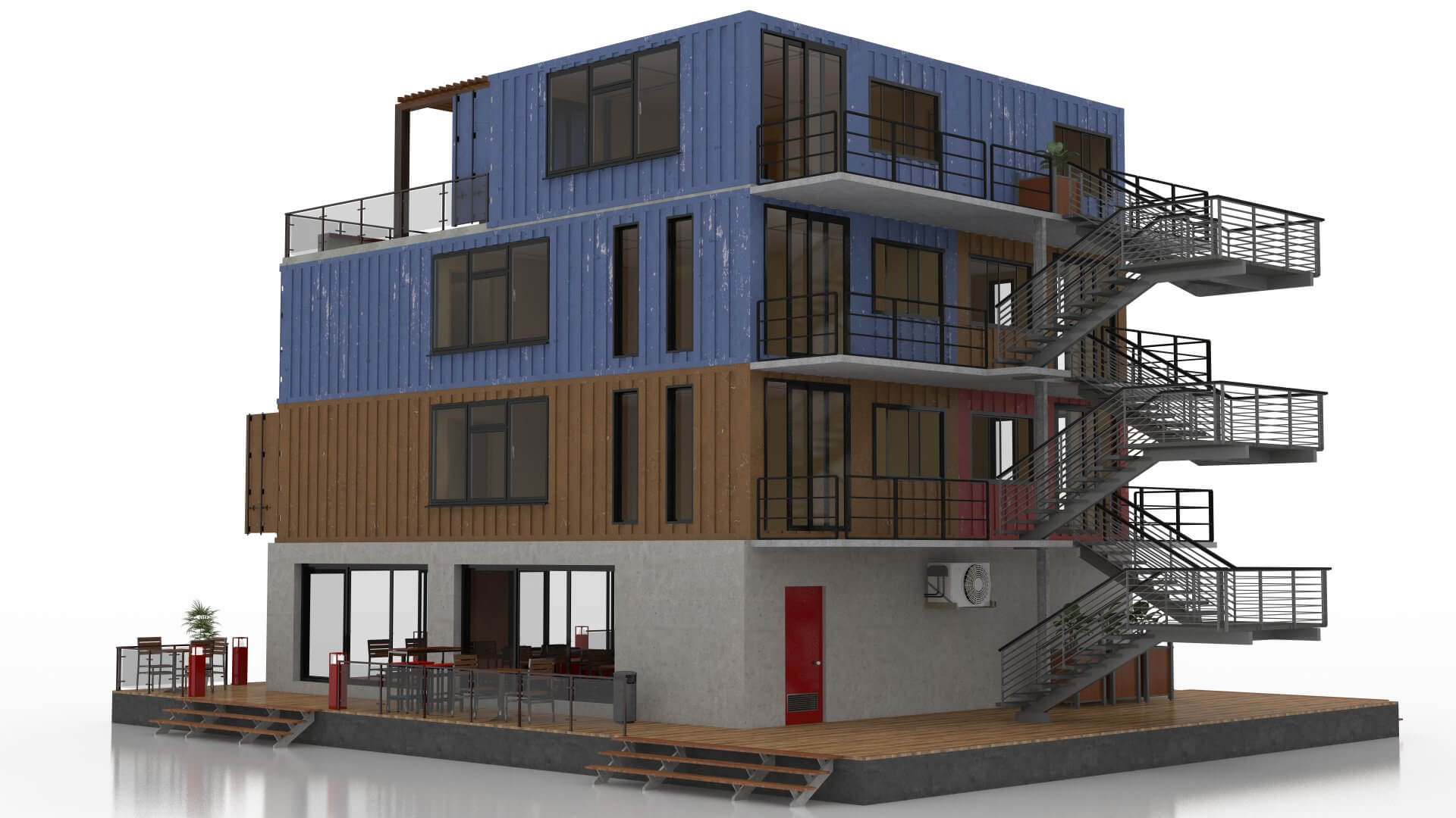 Container Residential Apartment Building - 3D Model by zyed