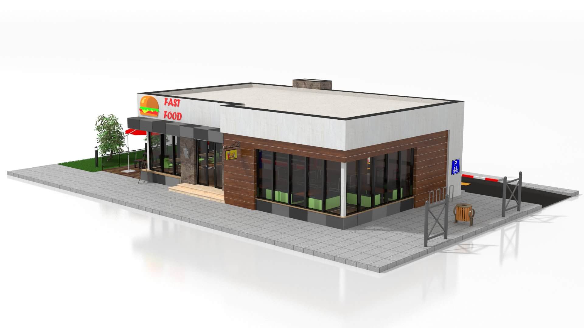 Drive-Thru Fast Food Restaurant 3D Model by zyed