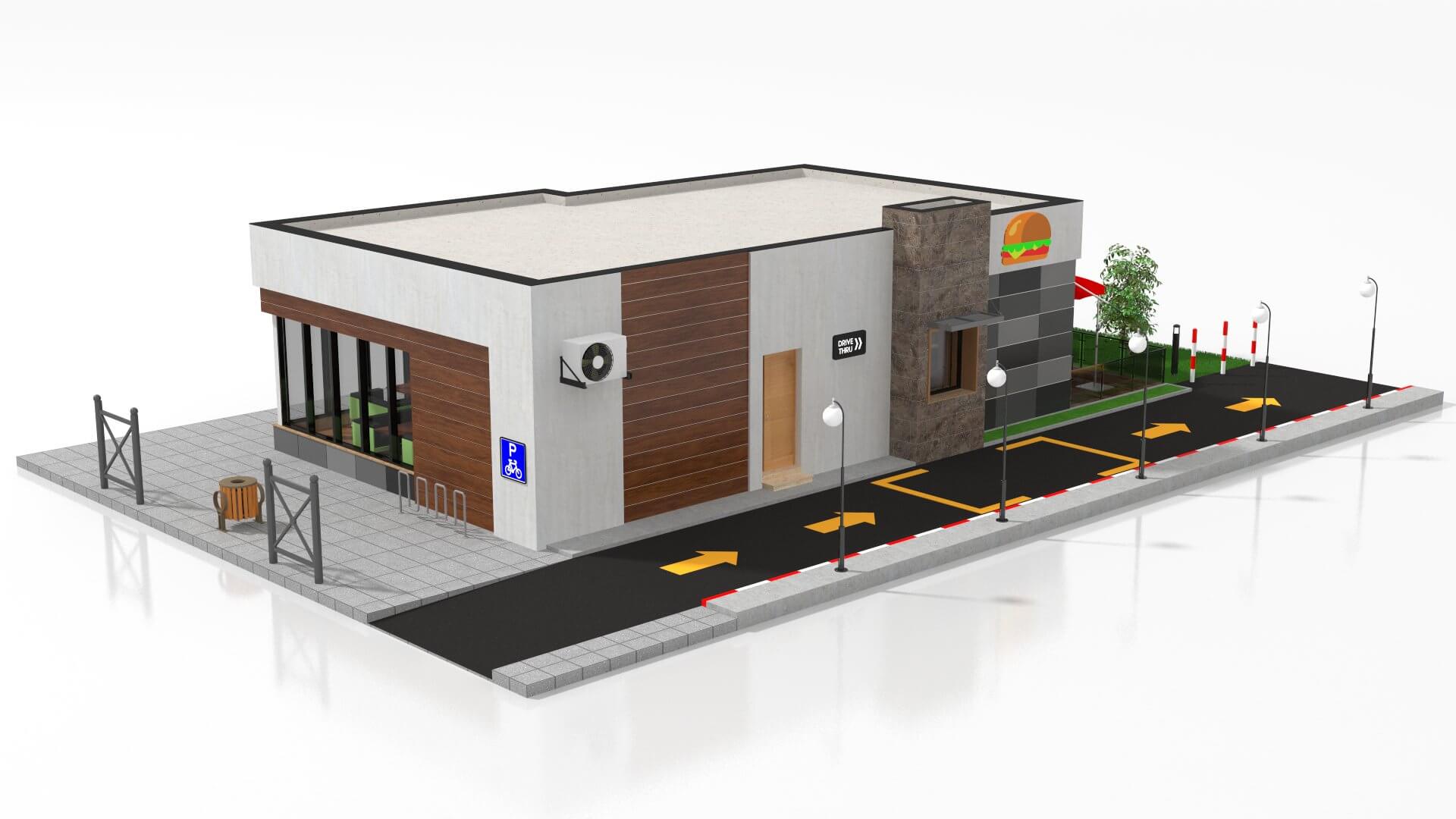 Drive-Thru Fast Food Restaurant 3D Model by zyed