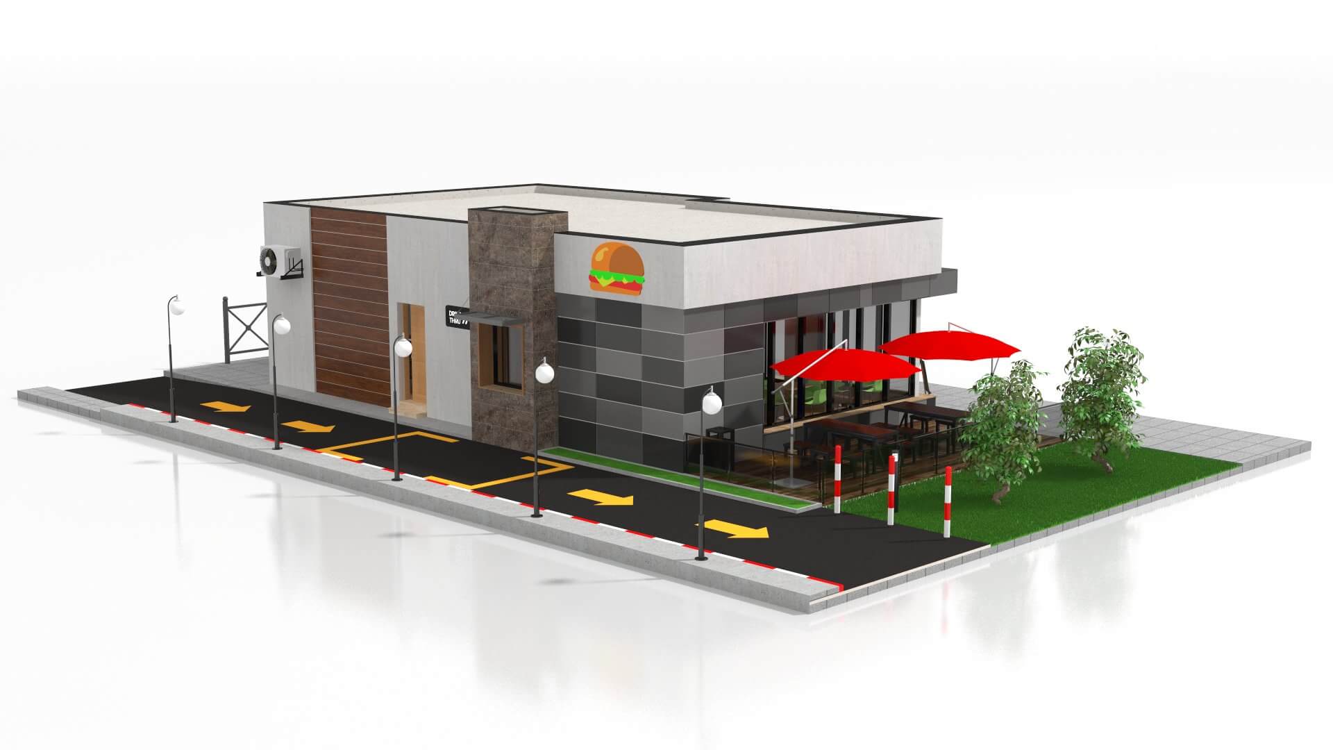 Drive-Thru Fast Food Restaurant 3D Model by zyed