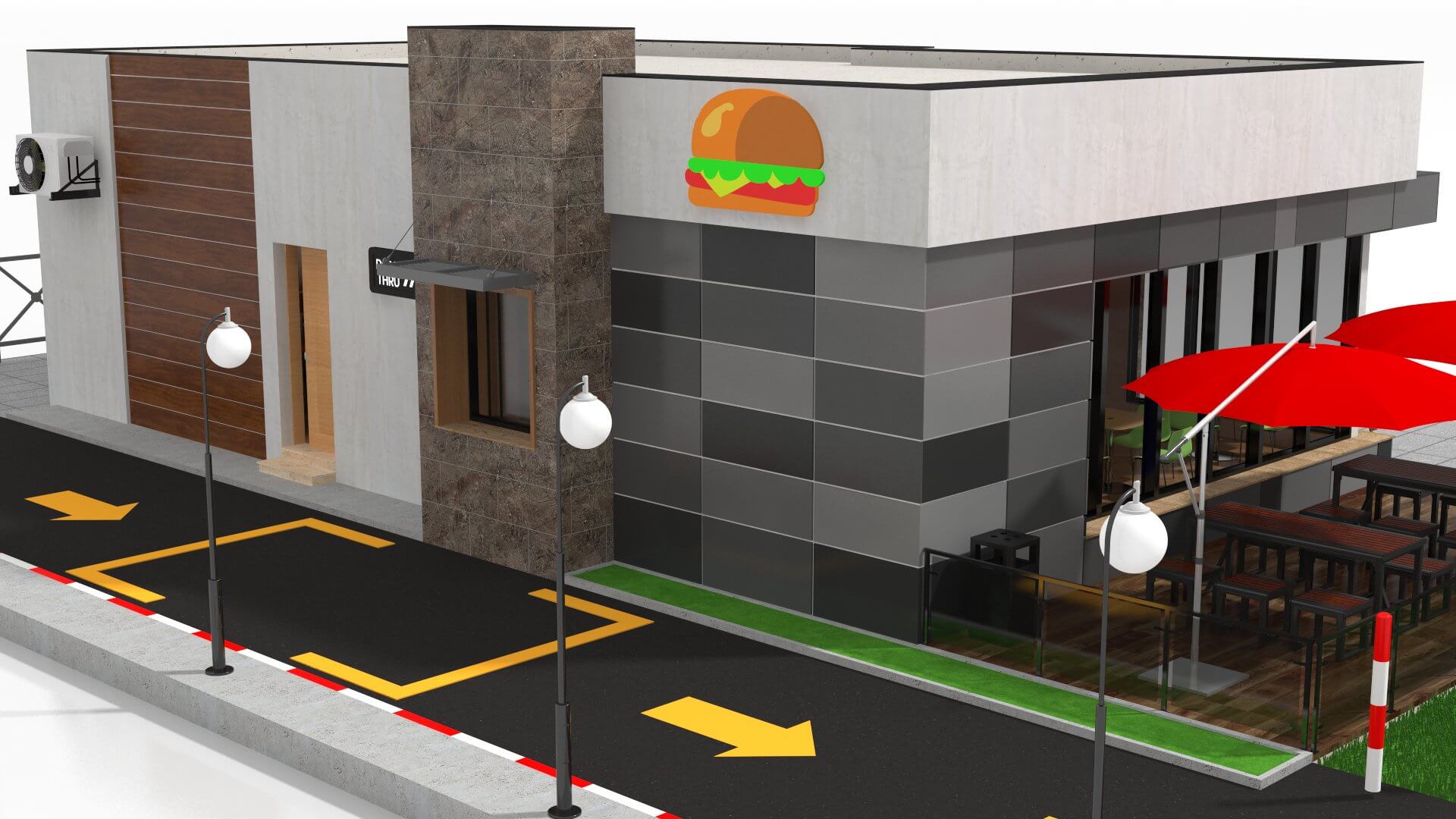 Drive-Thru Fast Food Restaurant 3D Model by zyed