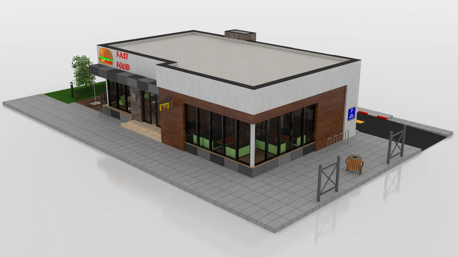 Drive-Thru Fast Food Restaurant 3D Model by zyed