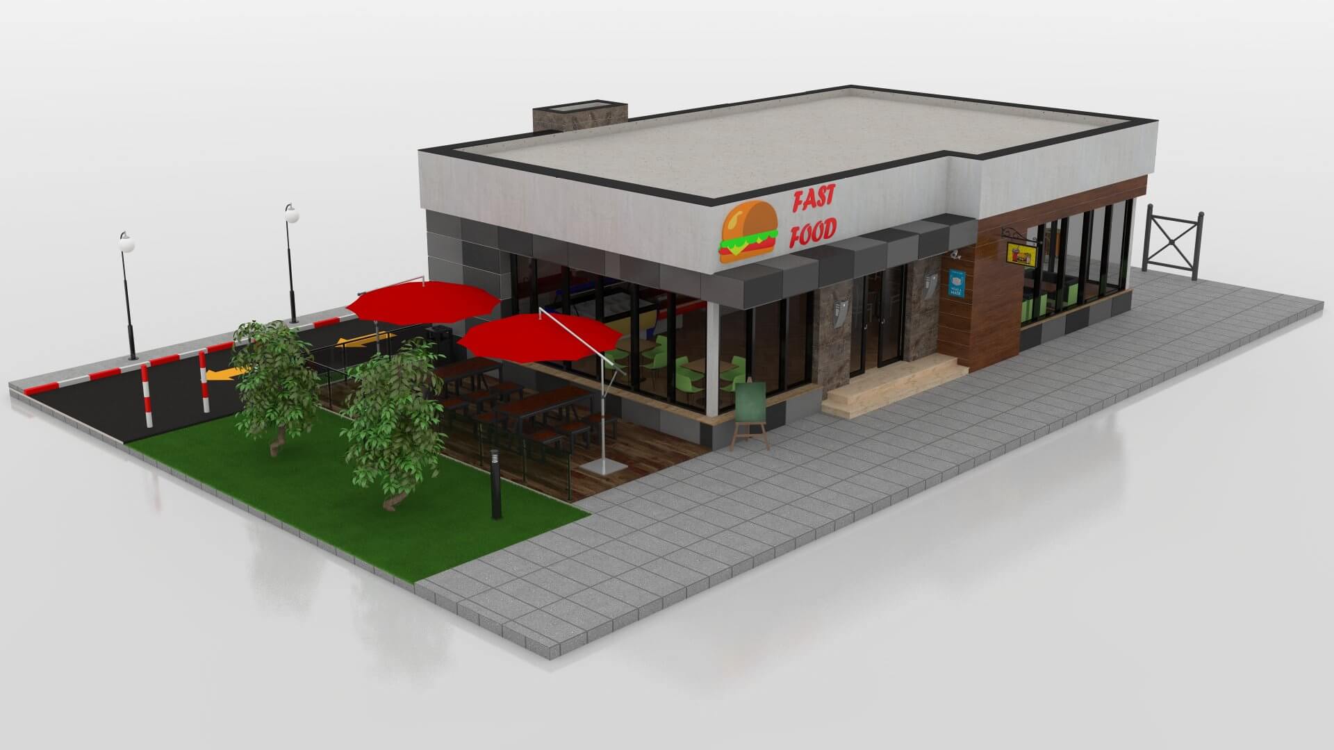 Drive-Thru Fast Food Restaurant 3D Model by zyed