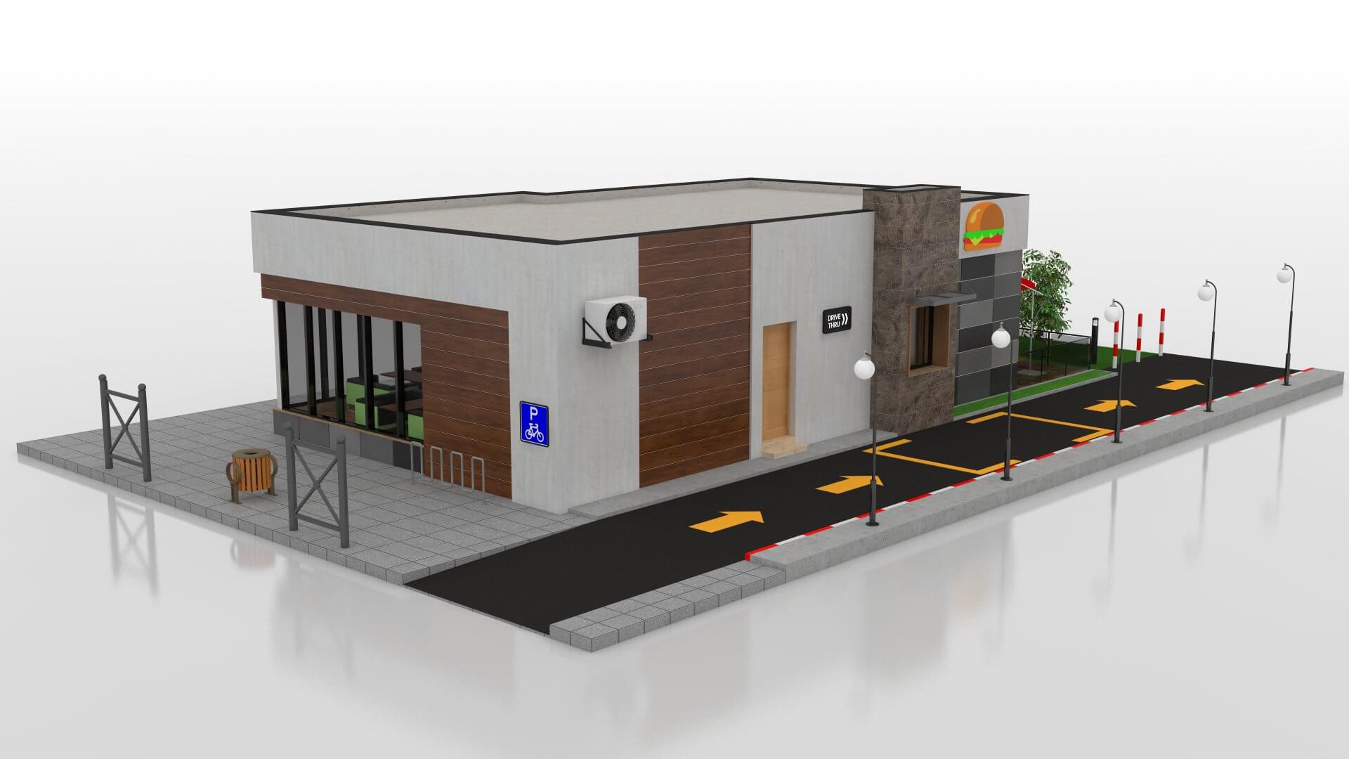 Drive-Thru Fast Food Restaurant 3D Model by zyed