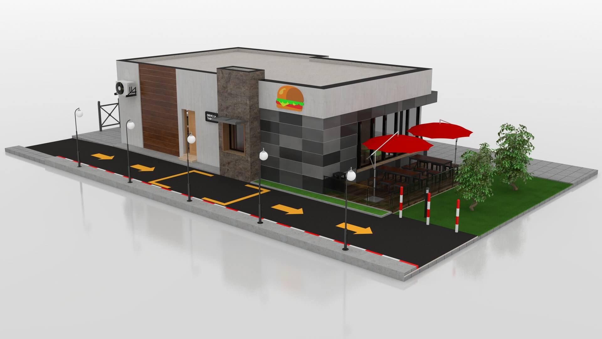 Drive-Thru Fast Food Restaurant 3D Model by zyed