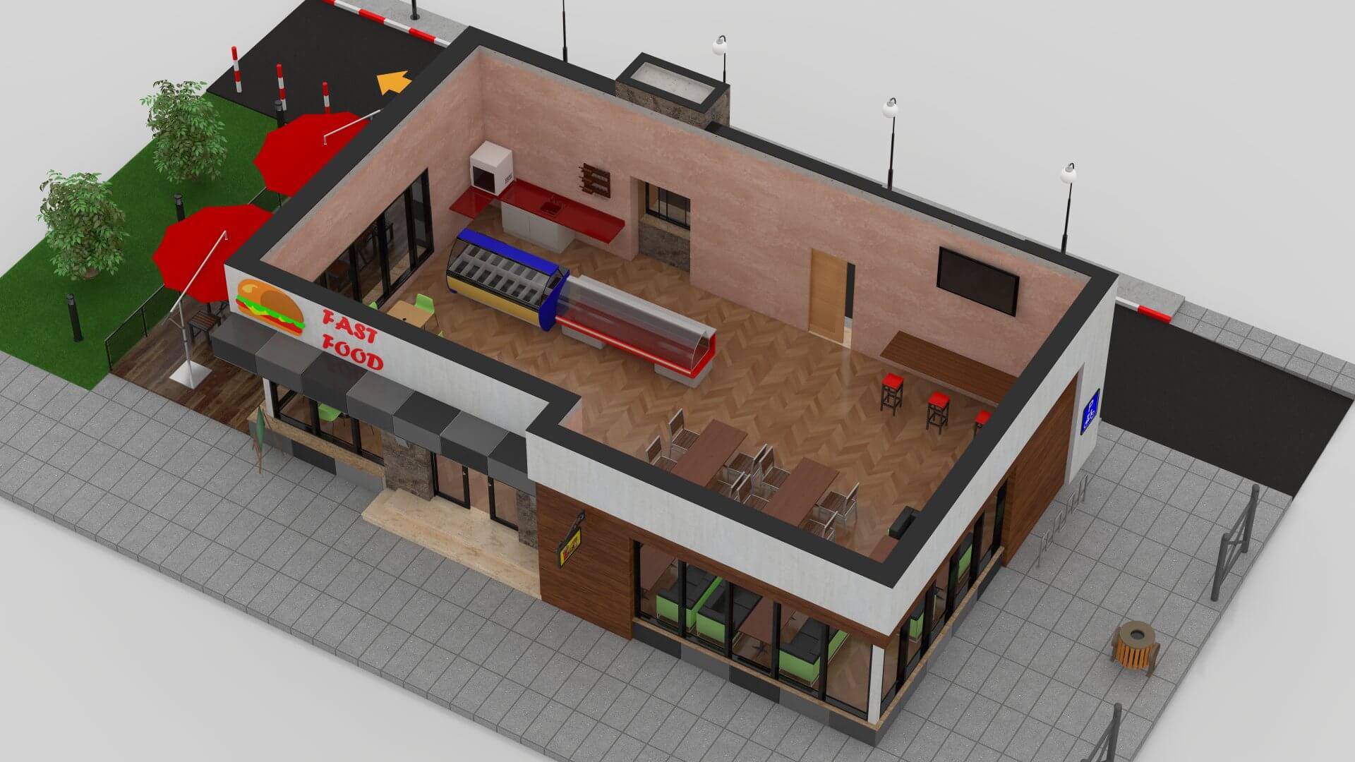 Drive-Thru Fast Food Restaurant 3D Model by zyed