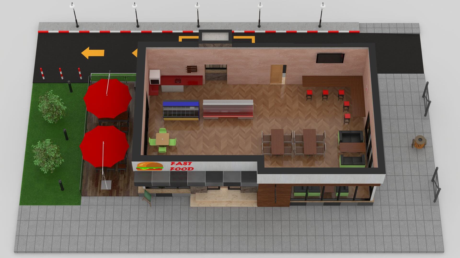 Drive-Thru Fast Food Restaurant 3D Model by zyed
