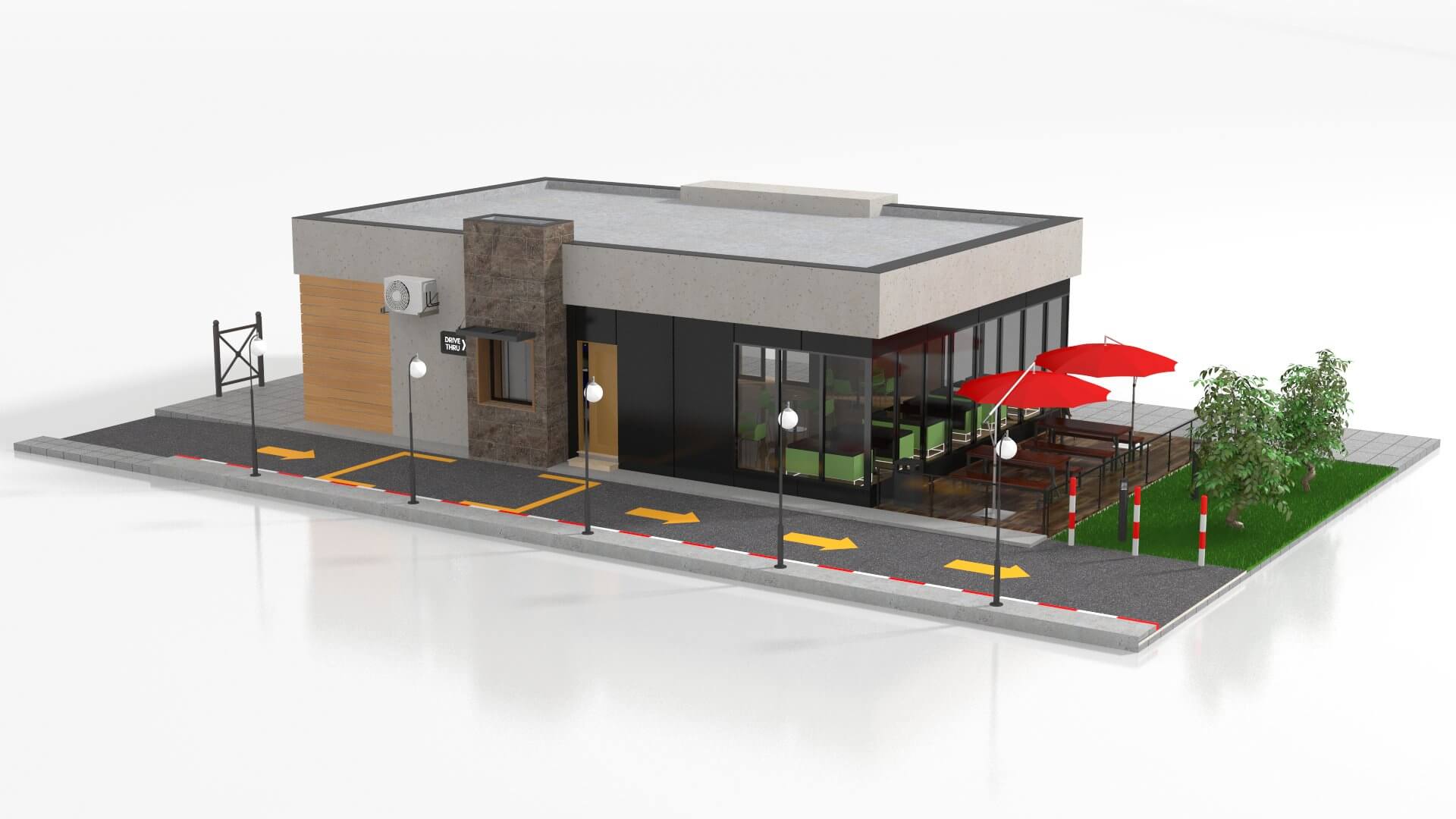 Drive-Thru Fast Food Restaurant 3D Model by zyed