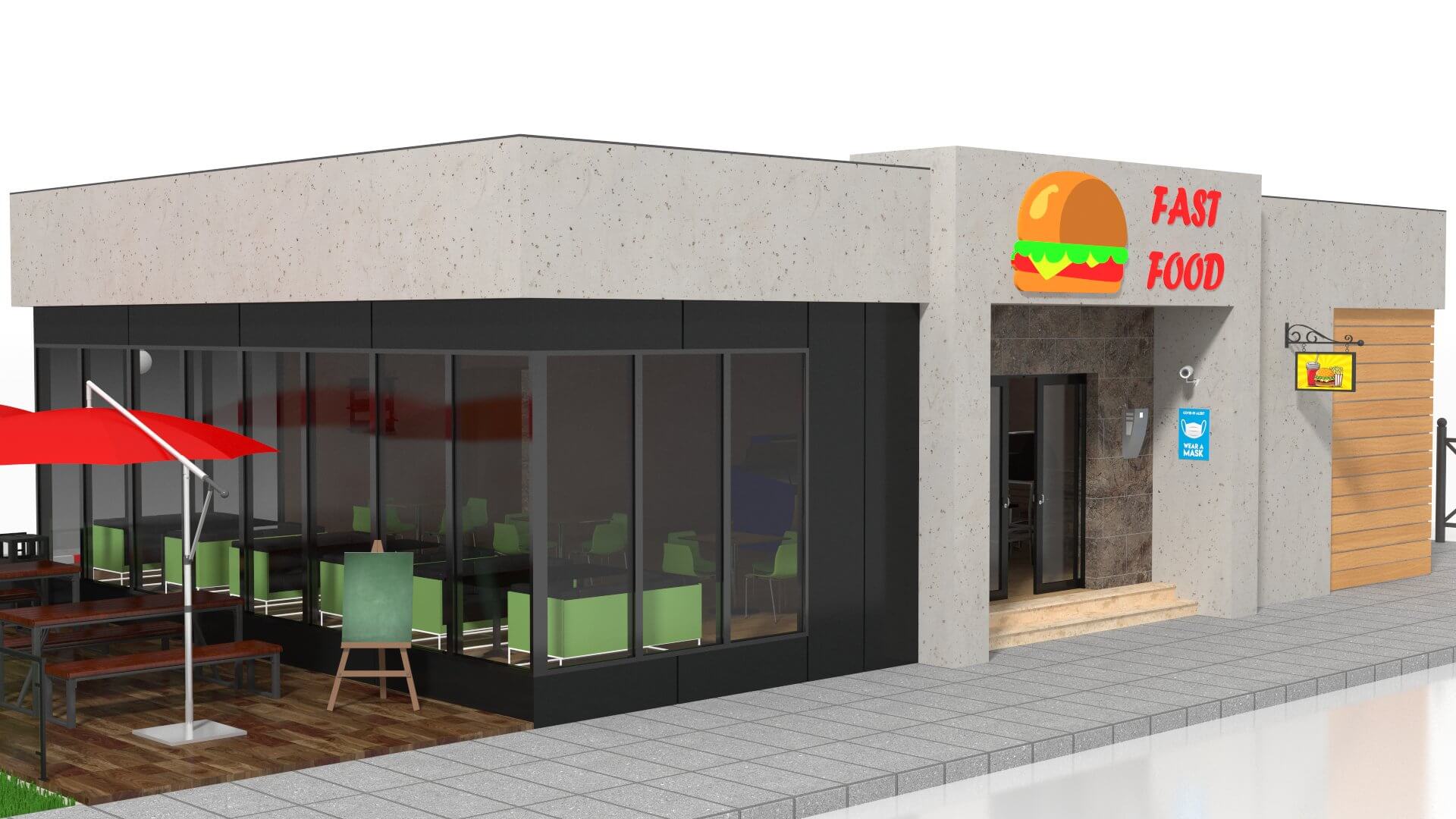 Drive-Thru Fast Food Restaurant 3D Model by zyed