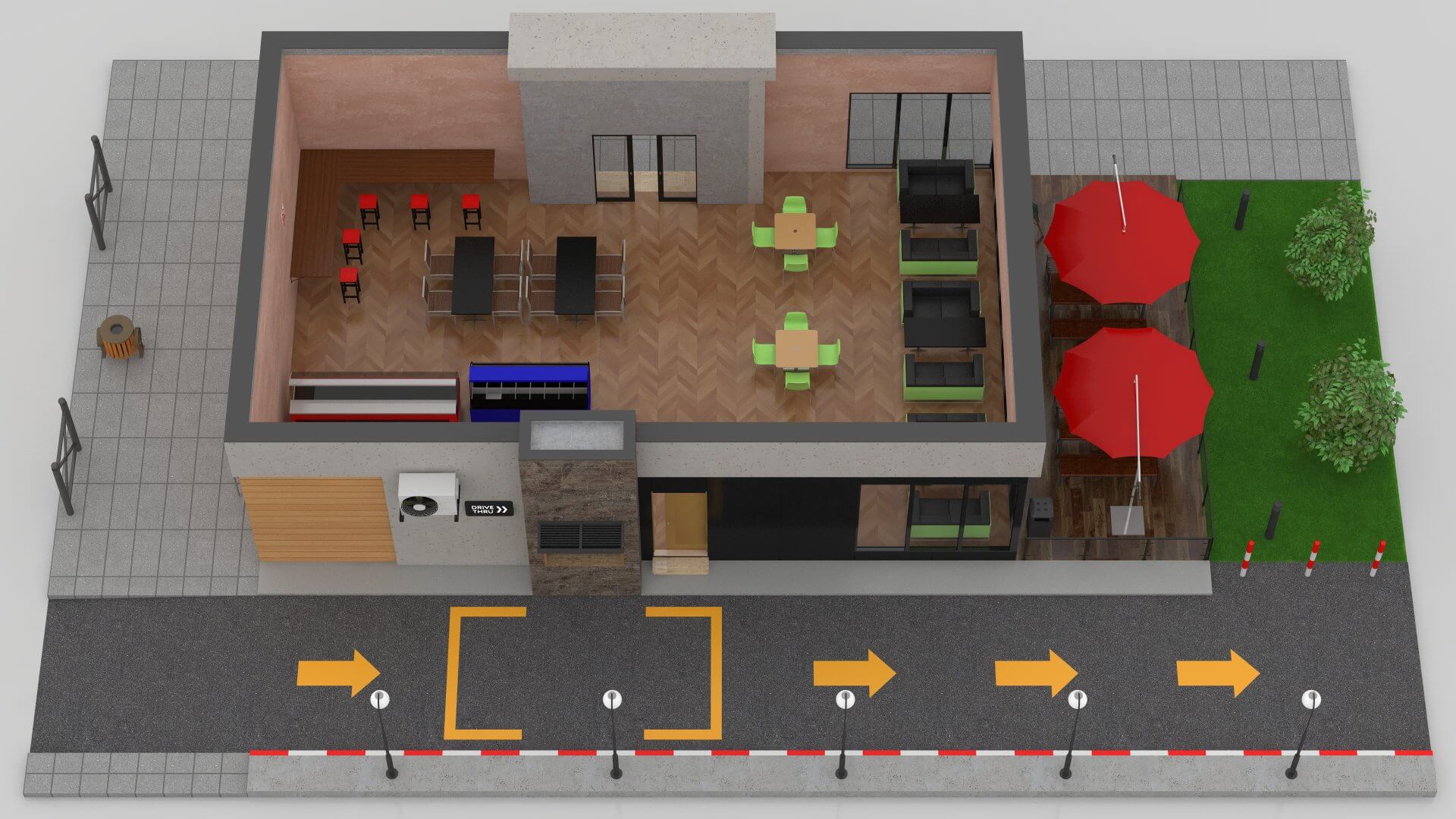 Drive-Thru Fast Food Restaurant 3D Model by zyed