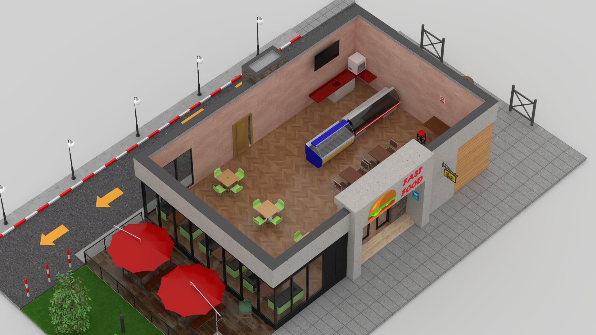 Drive-Thru Fast Food Restaurant 3D Model by zyed
