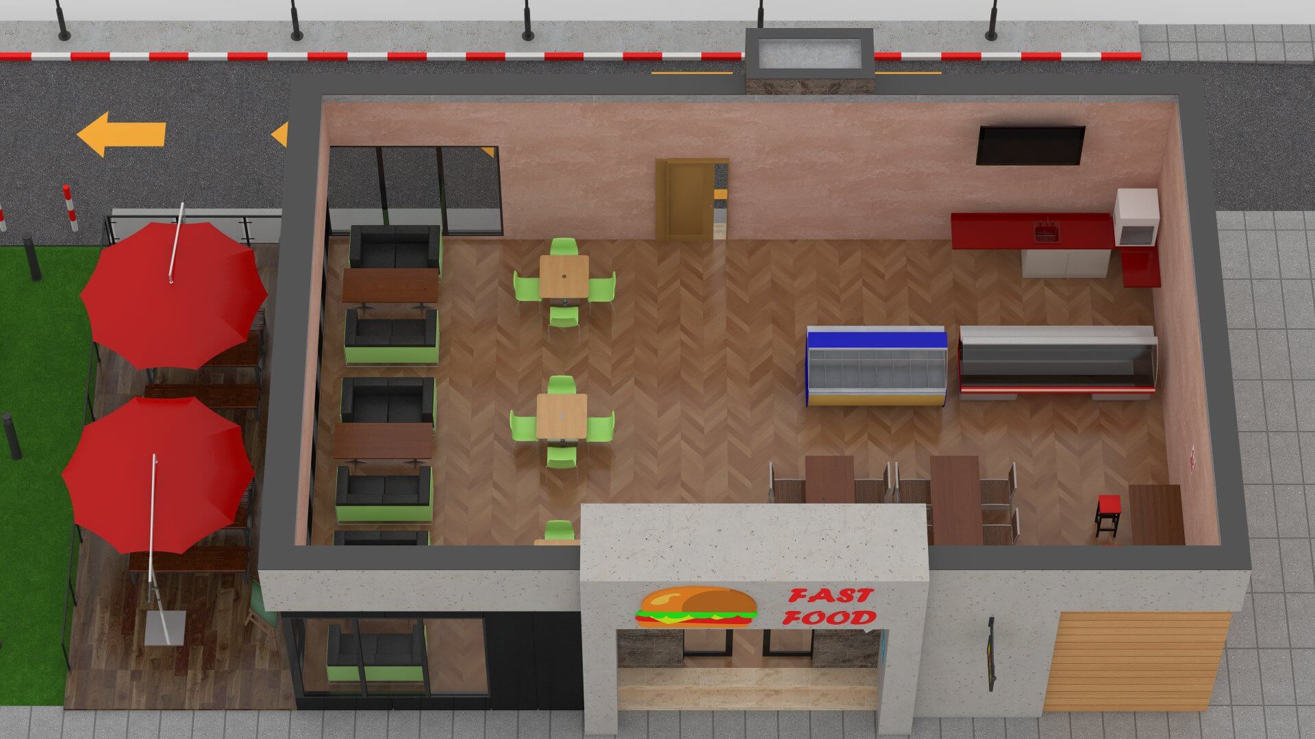 Drive-Thru Fast Food Restaurant 3D Model by zyed