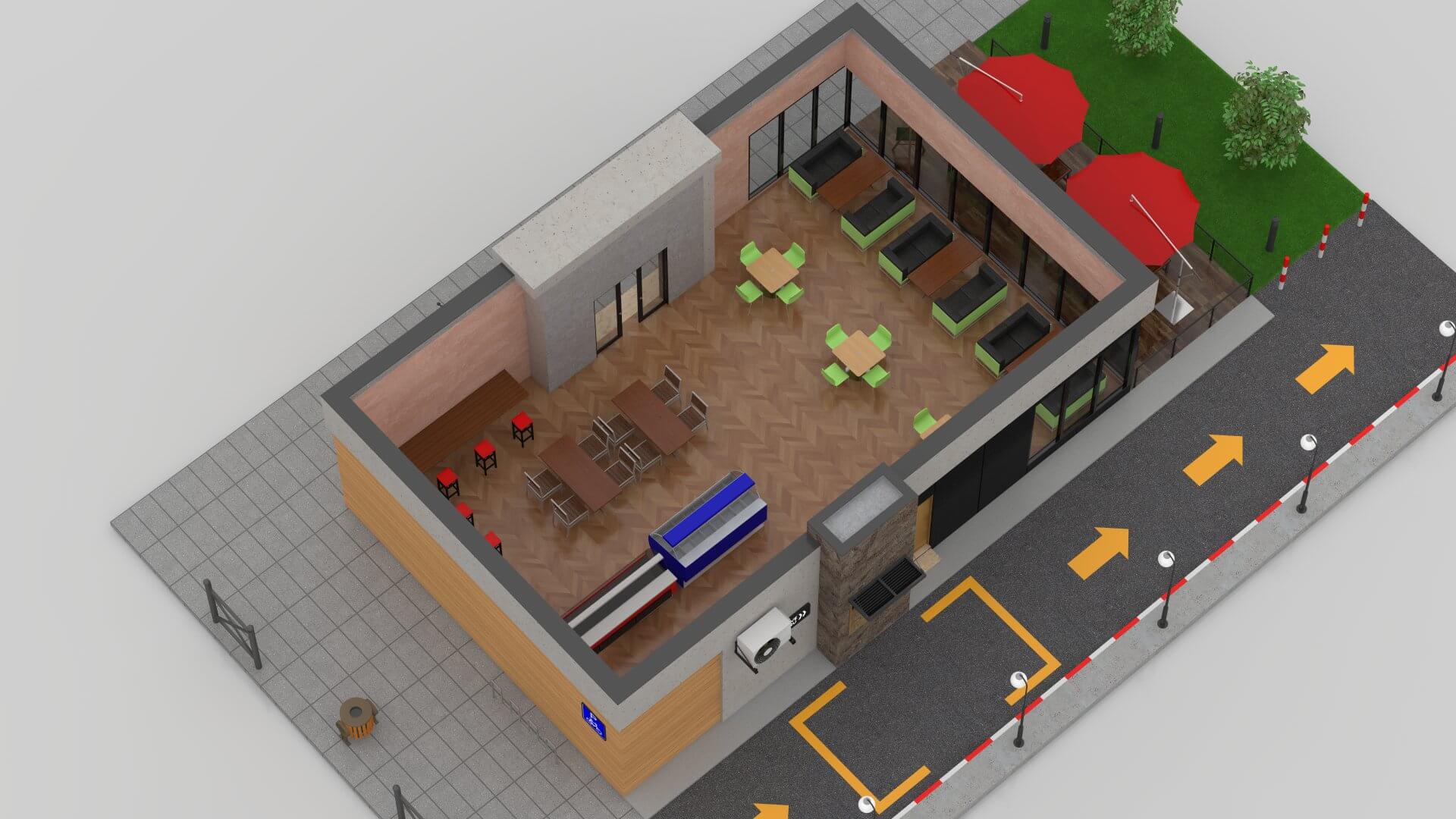 Drive-Thru Fast Food Restaurant 3D Model by zyed