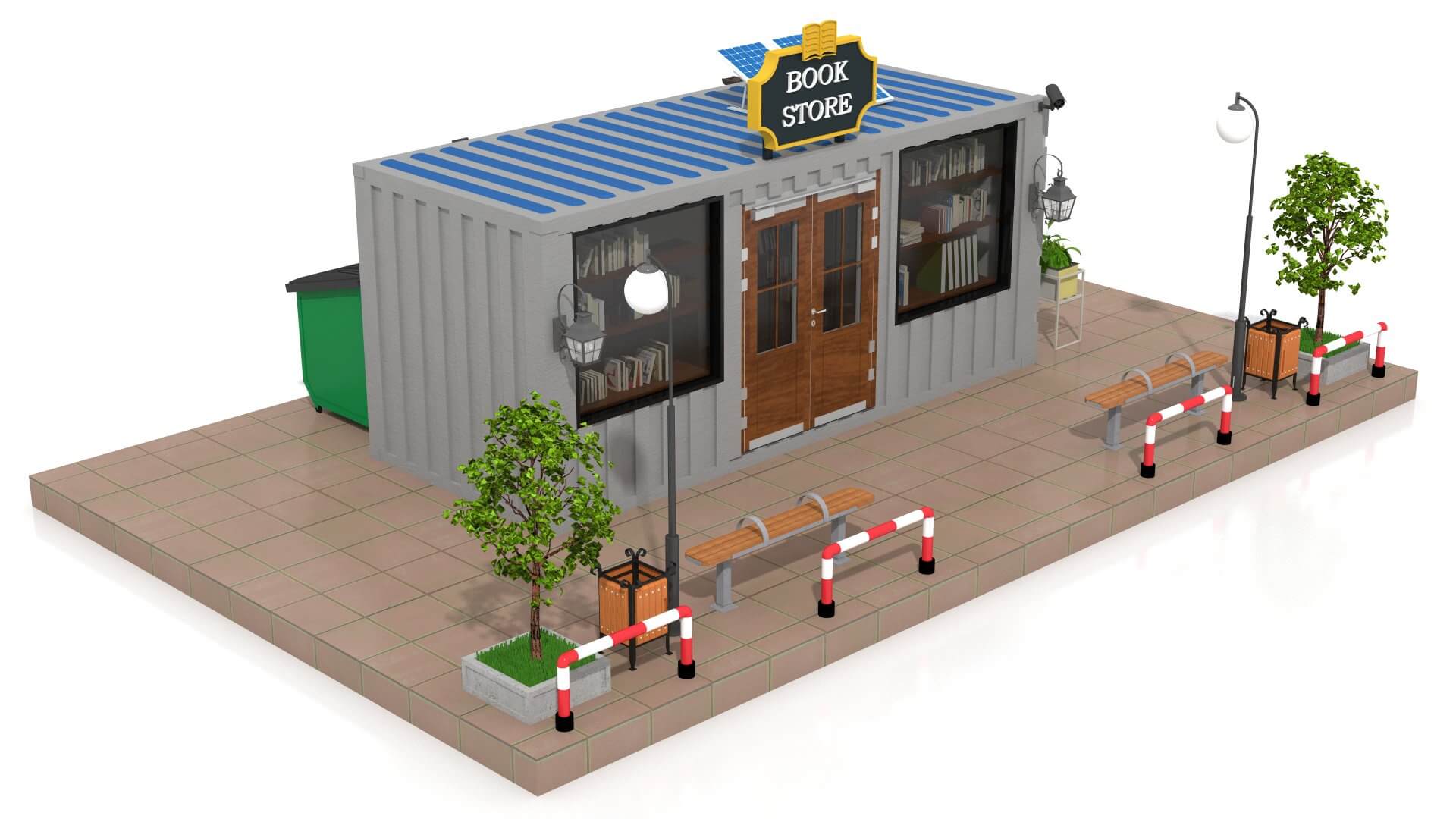 Shipping Container Book Store - 3D Model by zyed