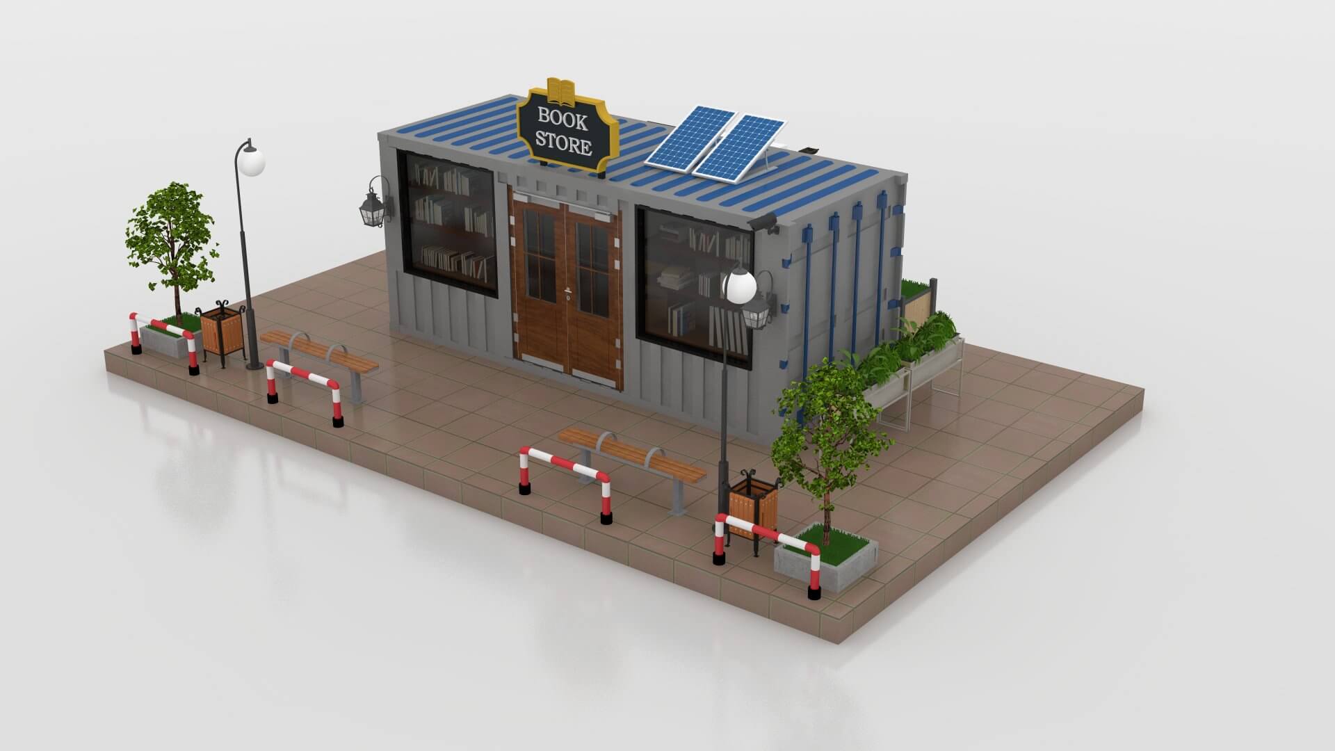 Shipping Container Book Store - 3D Model by zyed