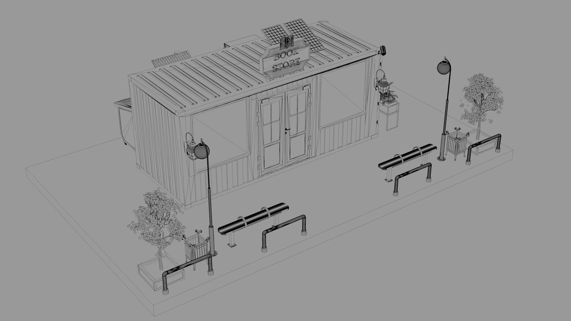 Shipping Container Book Store - 3D Model by zyed